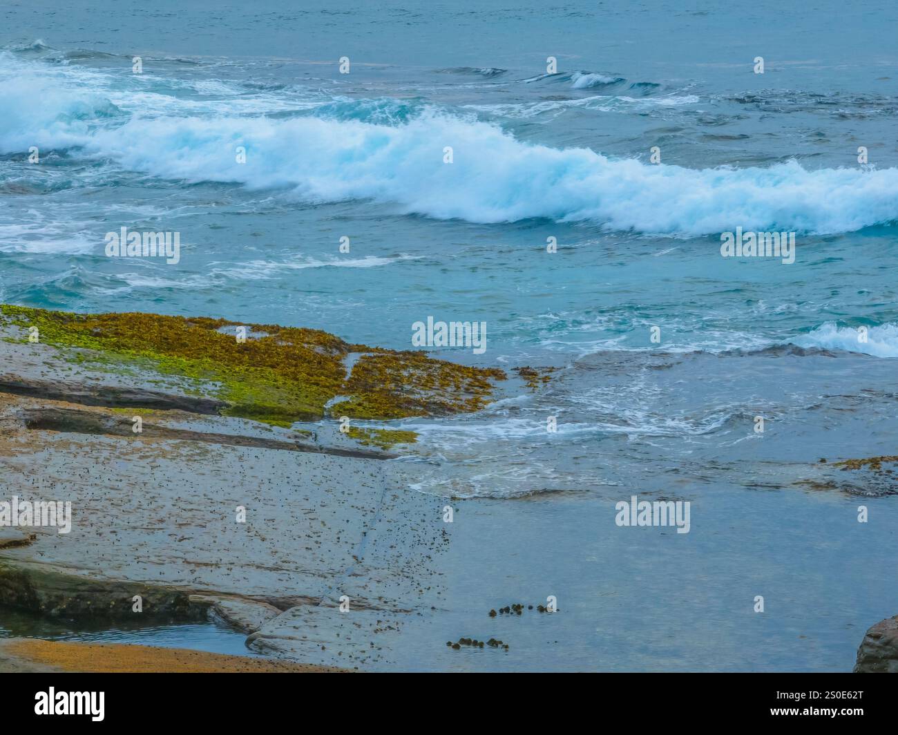 Aerial sunrise seascape with thick fog cloud at The Skillion in Terrigal, NSW, Australia Stock ...
