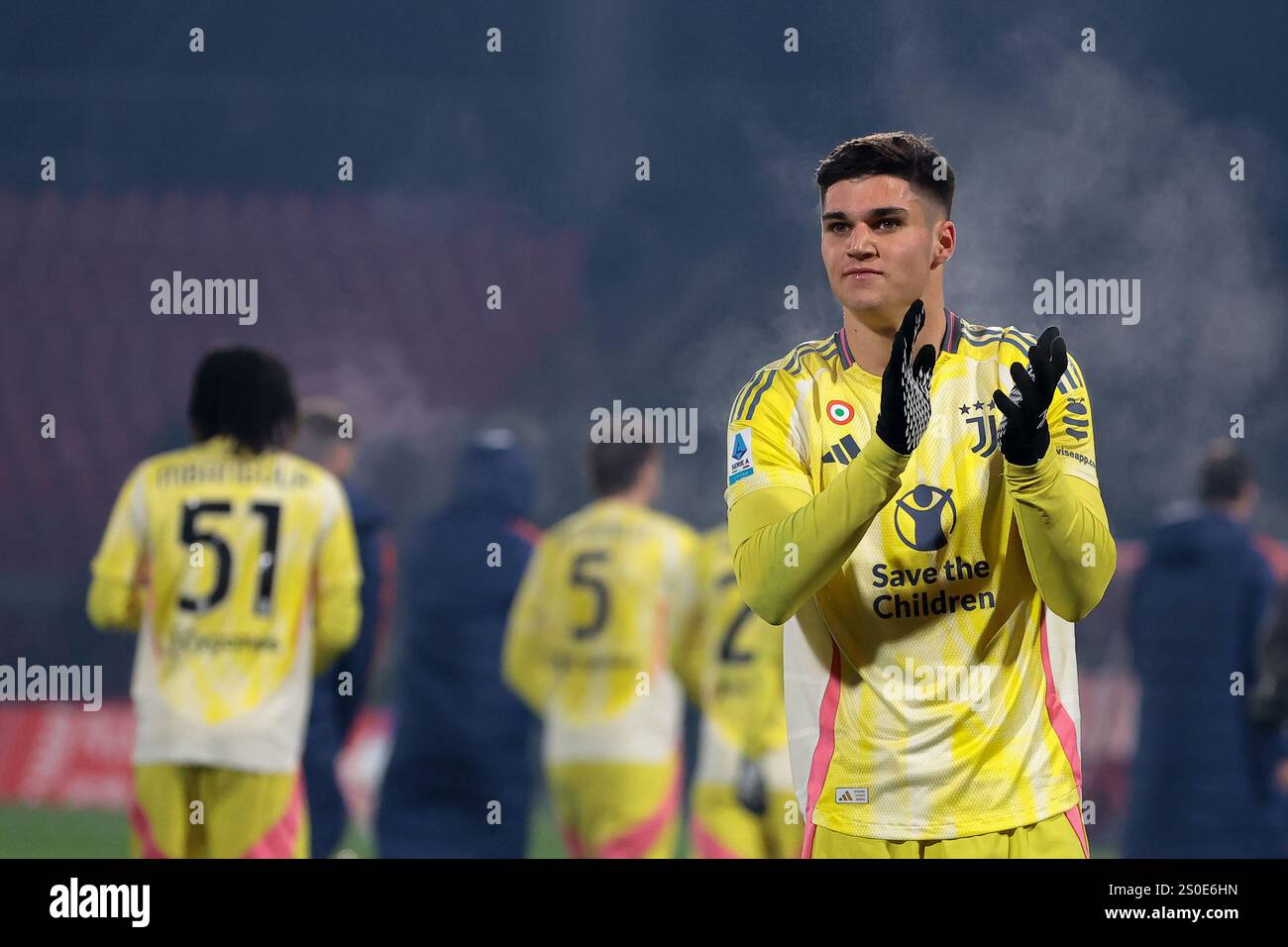 Monza, Italy. 22nd Dec, 2024. Vasilije Adzic of Juventus applauds ...
