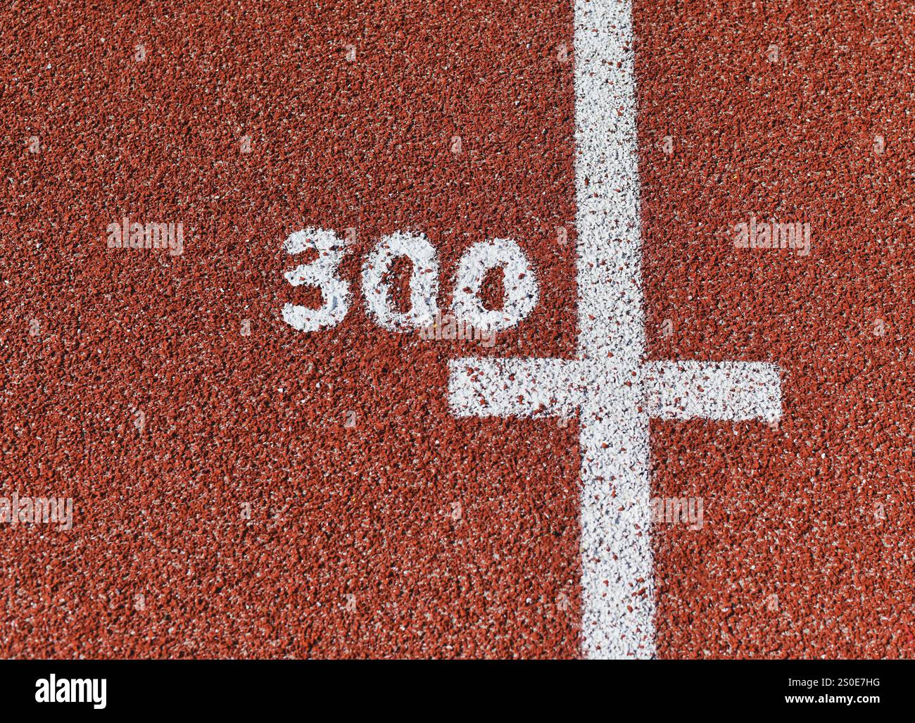 Three hundred meter mark at a stadium Stock Photo - Alamy