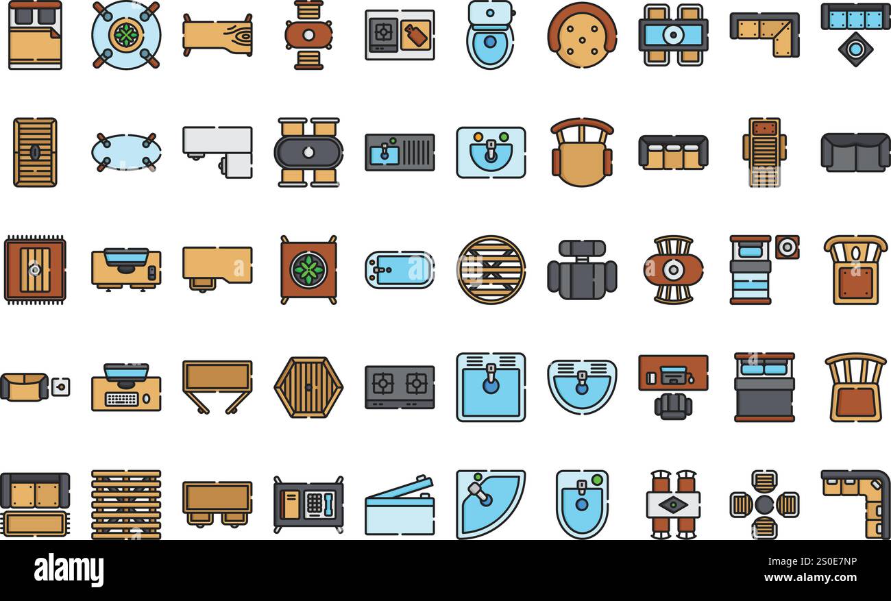 Furniture top view icons High-Quality Vector Icons Collection with ...