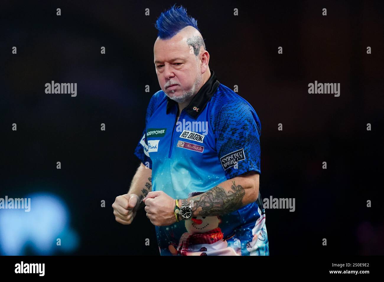 London, UK. 27th Dec, 2024. Peter Wright celebrating during 3rd round ...