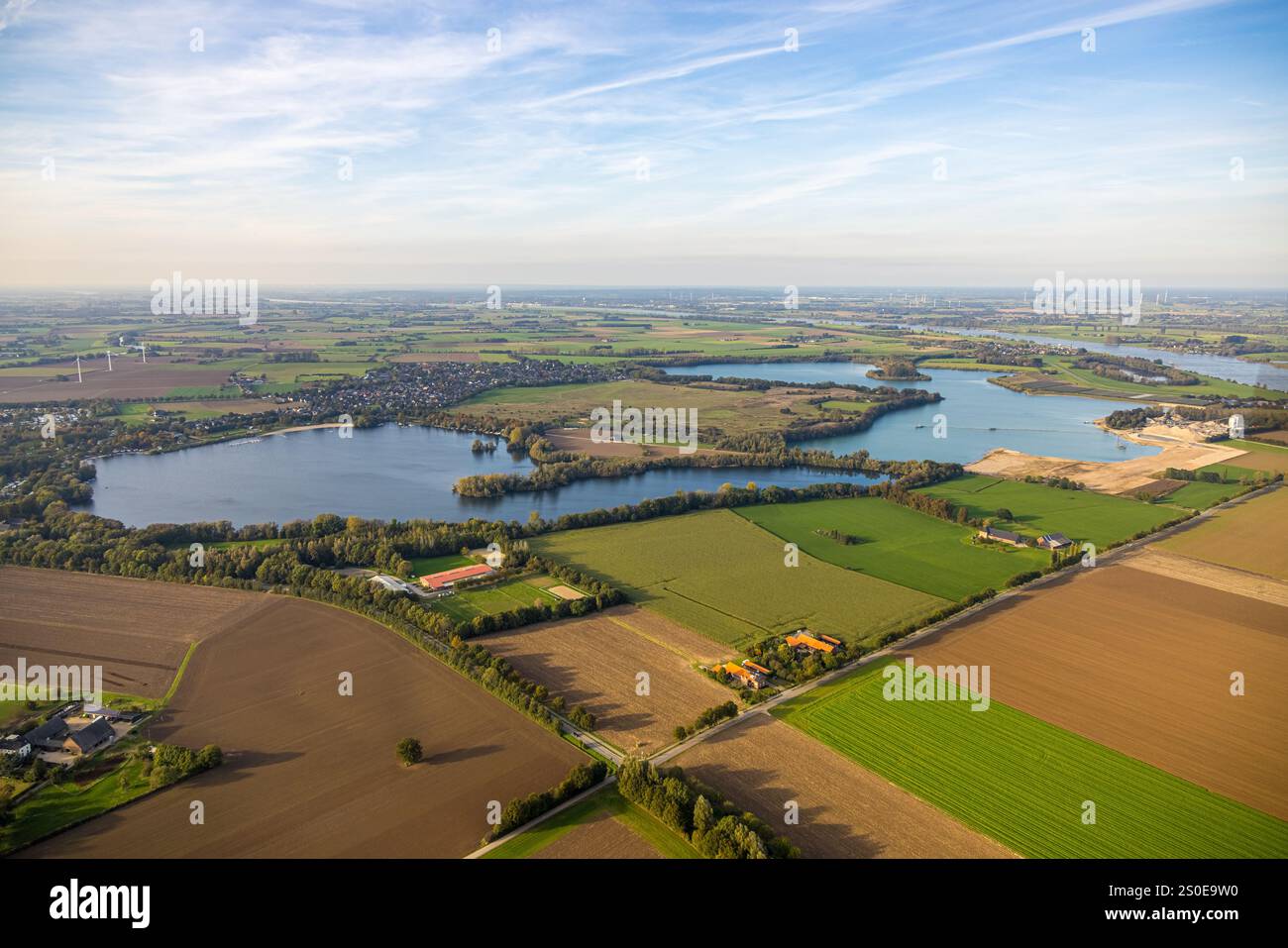 Aerial view, Lake Wissel and Wissel dune landscape, Kalkar-Wissel ...