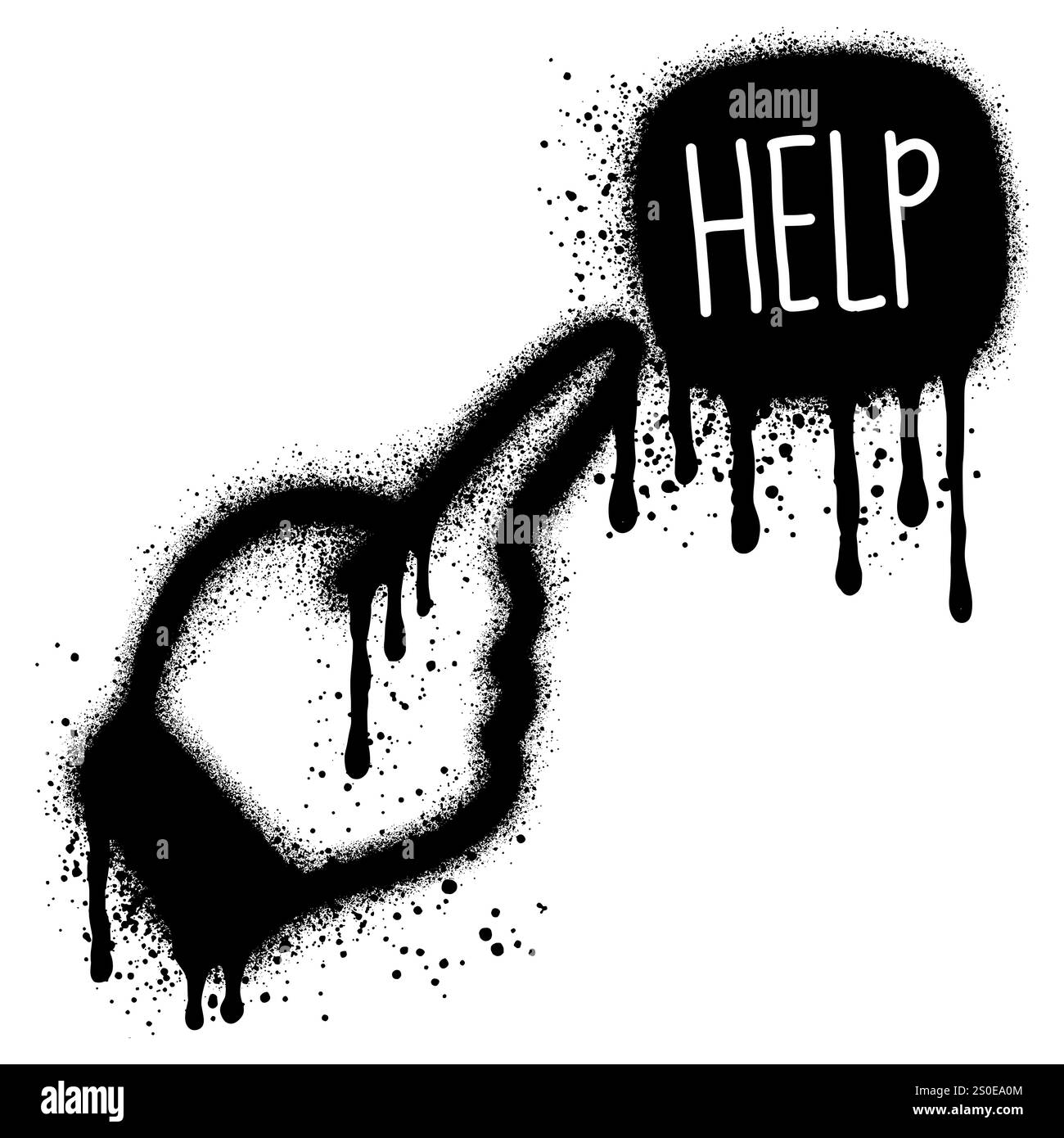 Hand with one finger pointing up graffiti with black spray paint ...