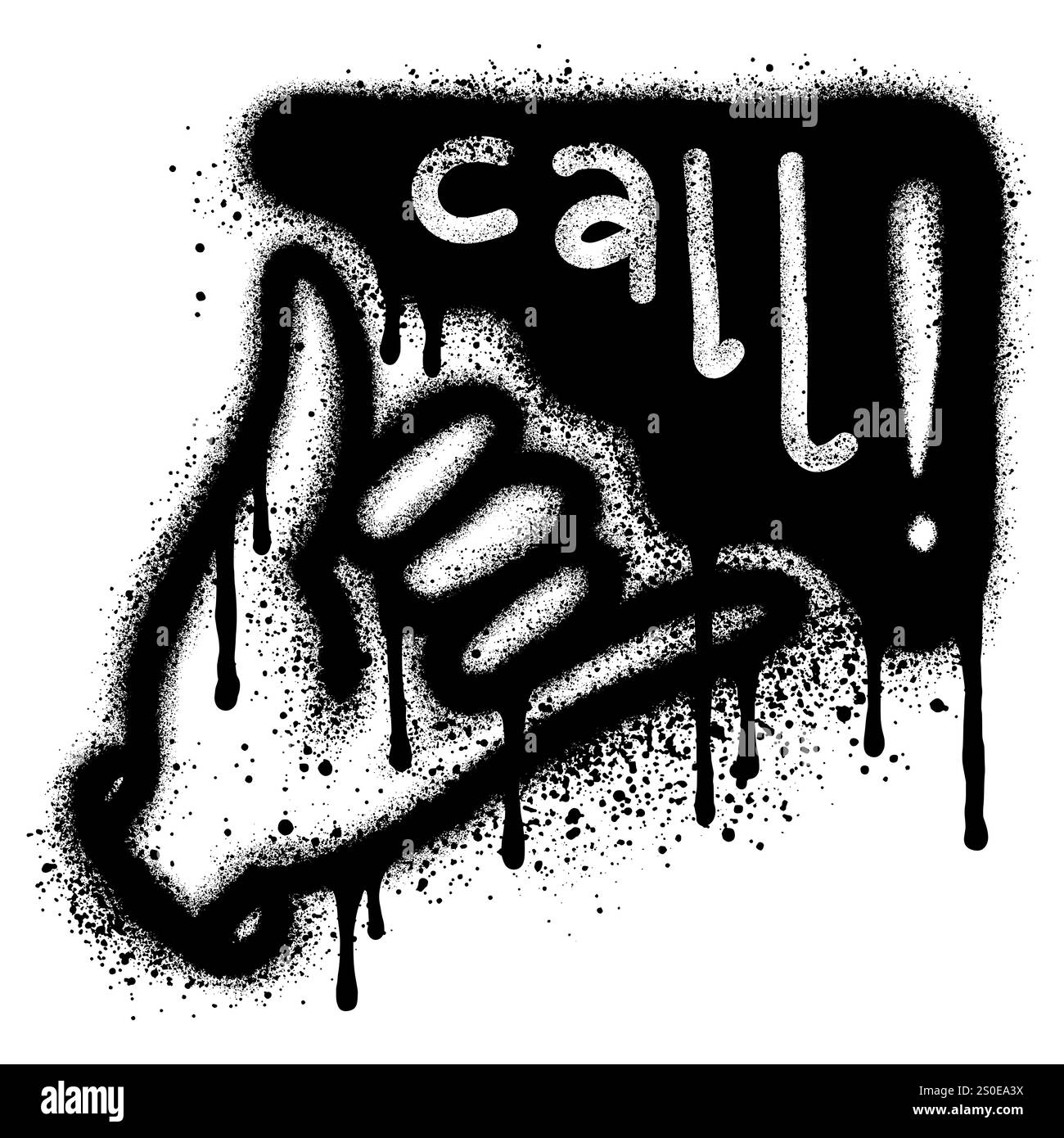 Call me hand gesture graffiti with black spray paint. vector ...