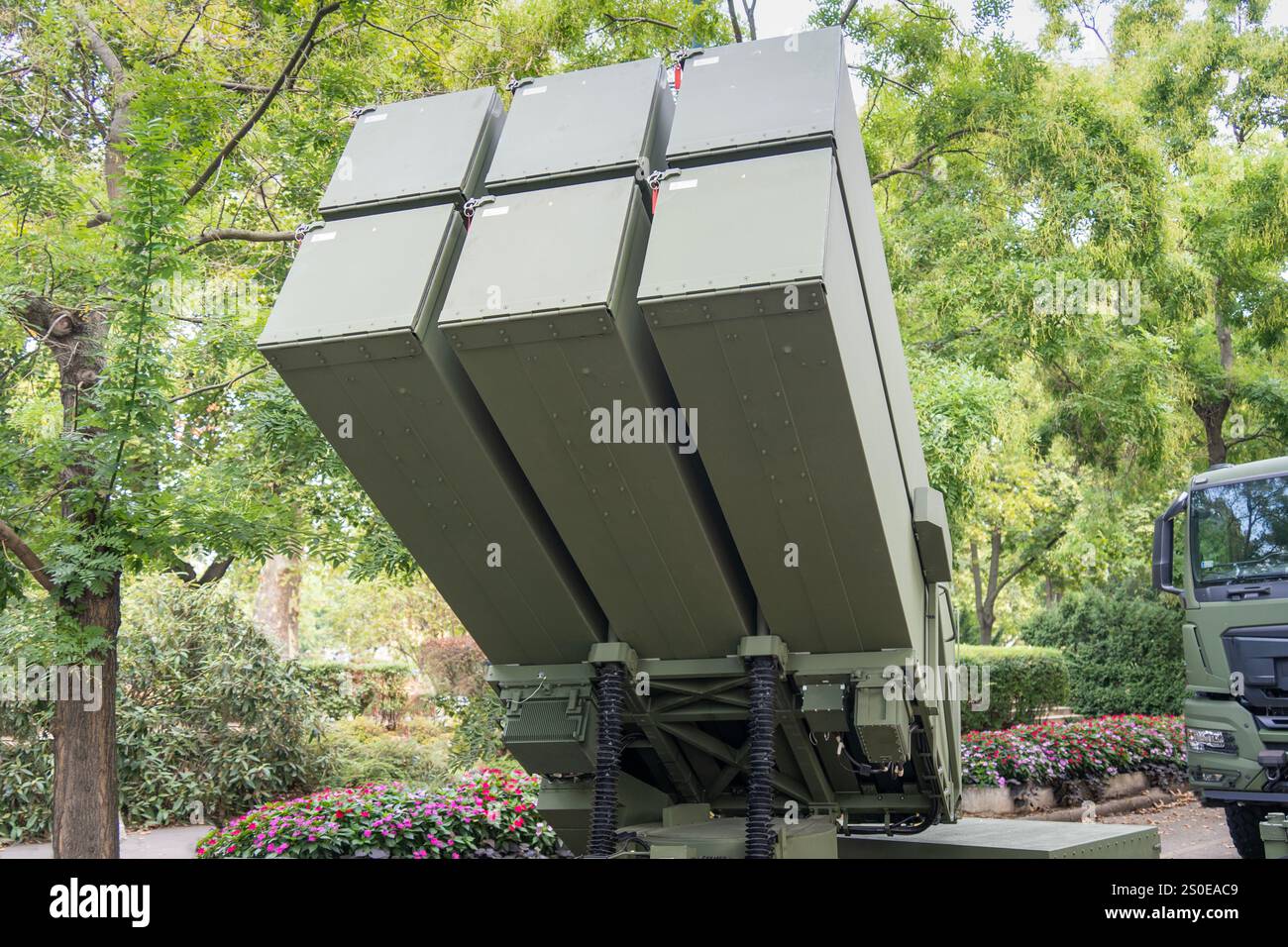 Green painted modern NASAMS air defense missile system launch ...
