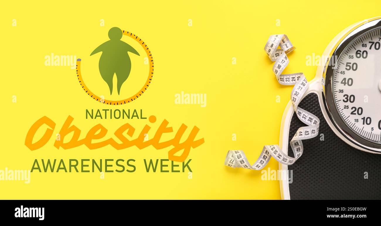 Scales and measuring tape on yellow background. Banner for National ...