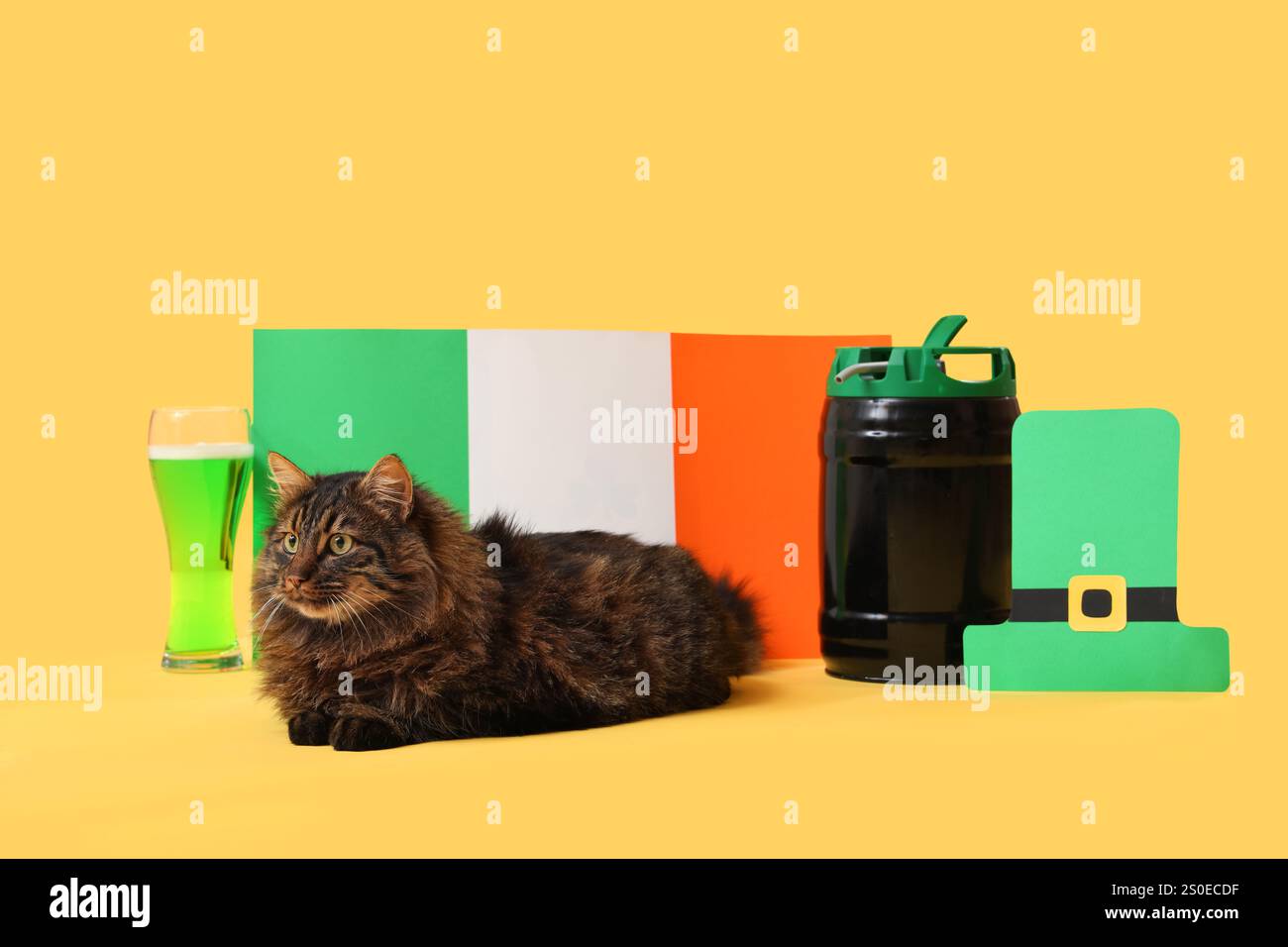 Cute cat with barrel of beer and Irish flag for St. Patrick's Day ...