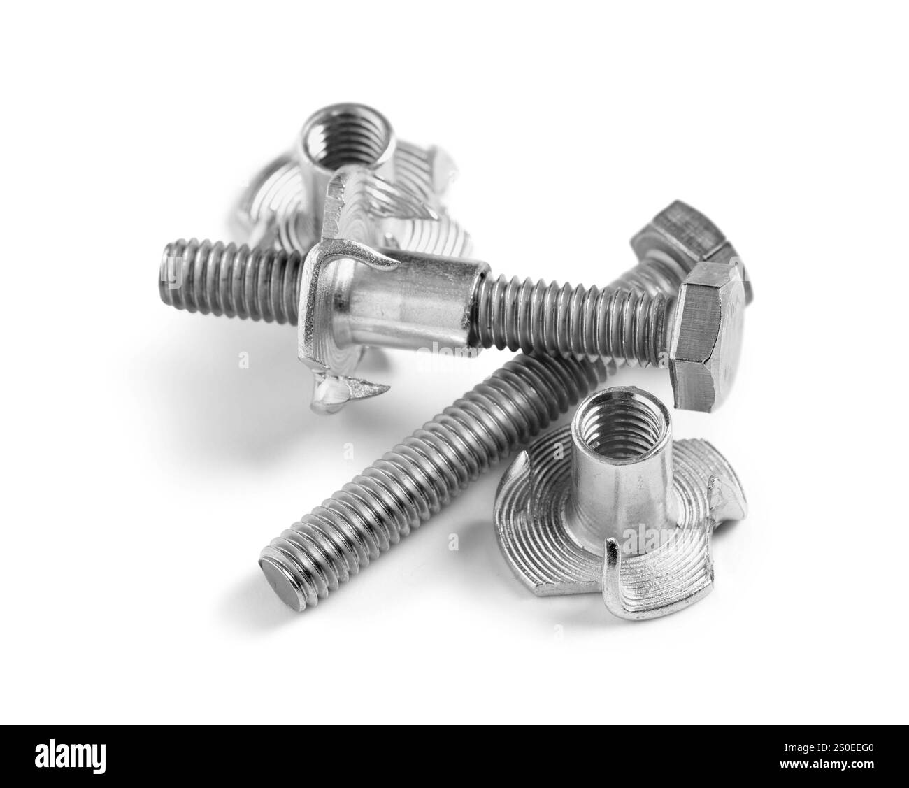 Tap bolts with chrome nuts isolated on white background Stock Photo - Alamy