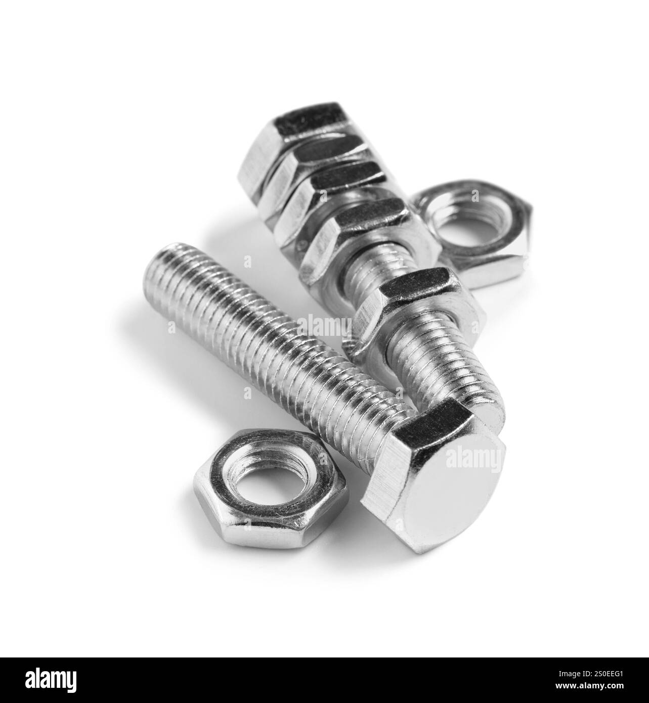 Tap bolts with chrome nuts isolated on white background Stock Photo - Alamy