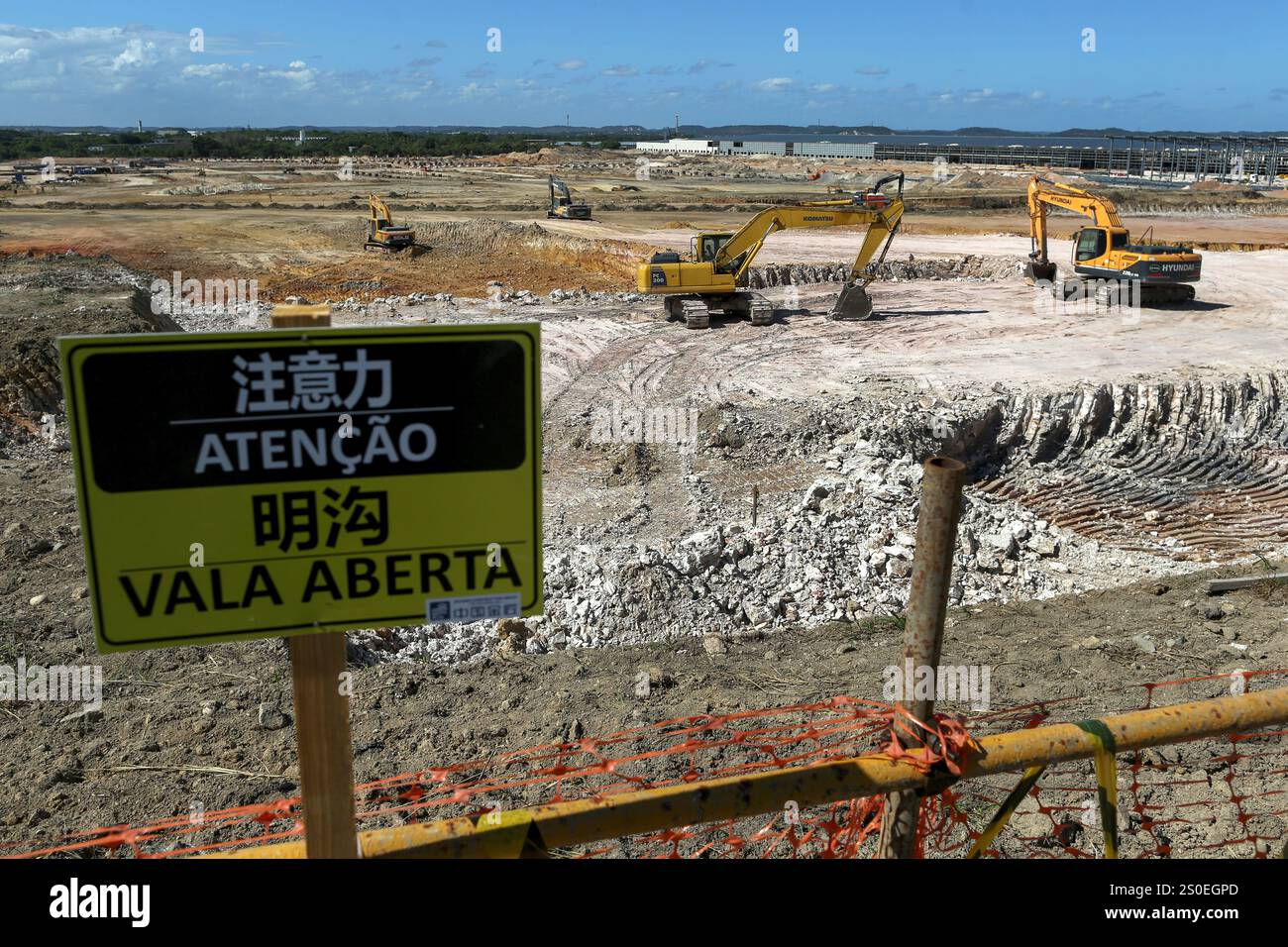Construction vehicles sit idle at the BYD factory, in Camacari, state ...