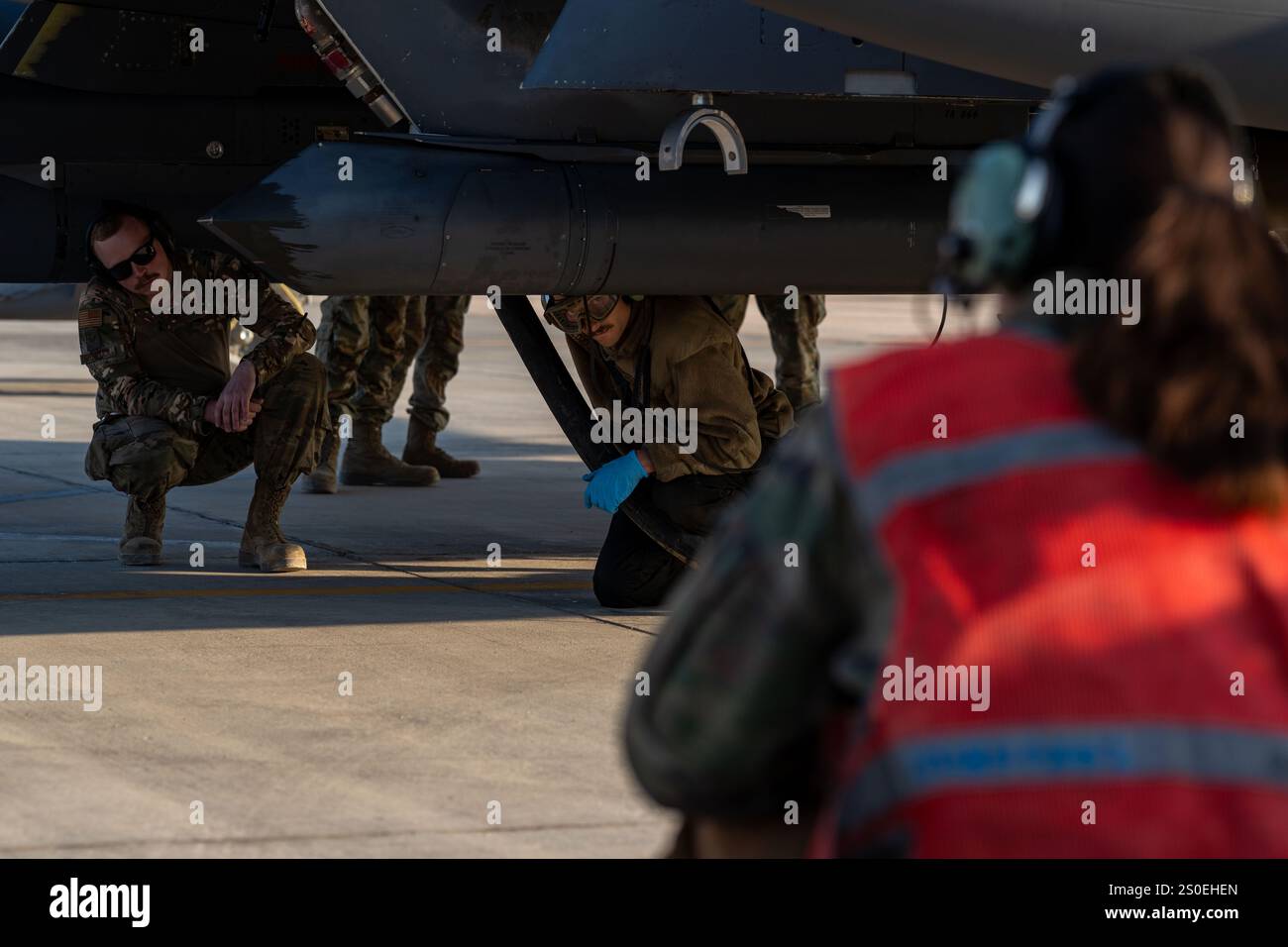 A U.S. Airman assigned to the 492nd Fighter Generation Squadron refuels ...