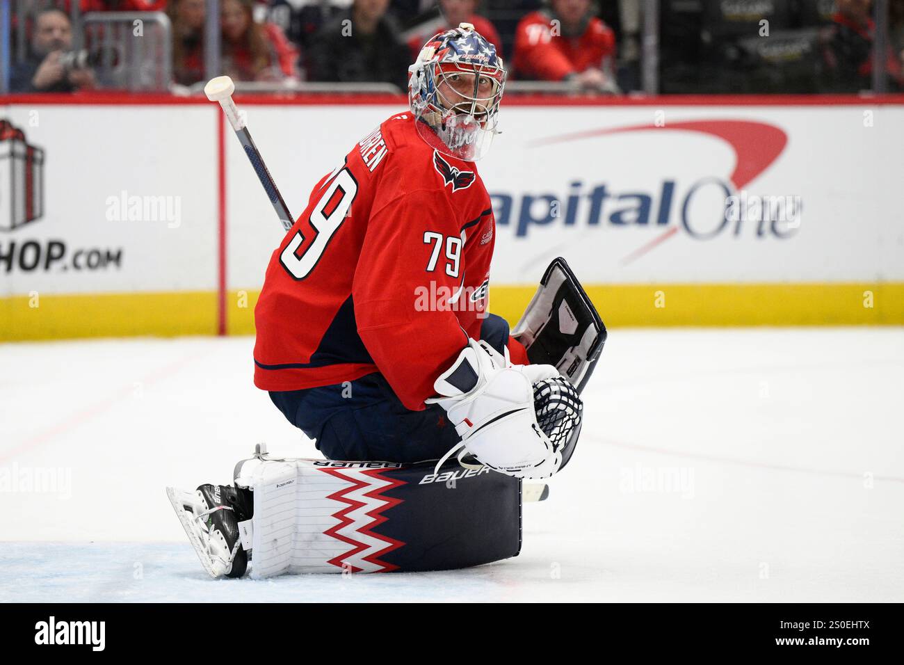Washington Capitals goaltender Charlie Lindgren (79) in action during ...