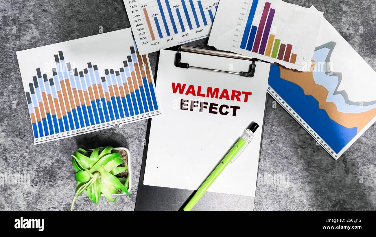Concept of Walmart Effect write on paperwork isolated on Wooden Table ...