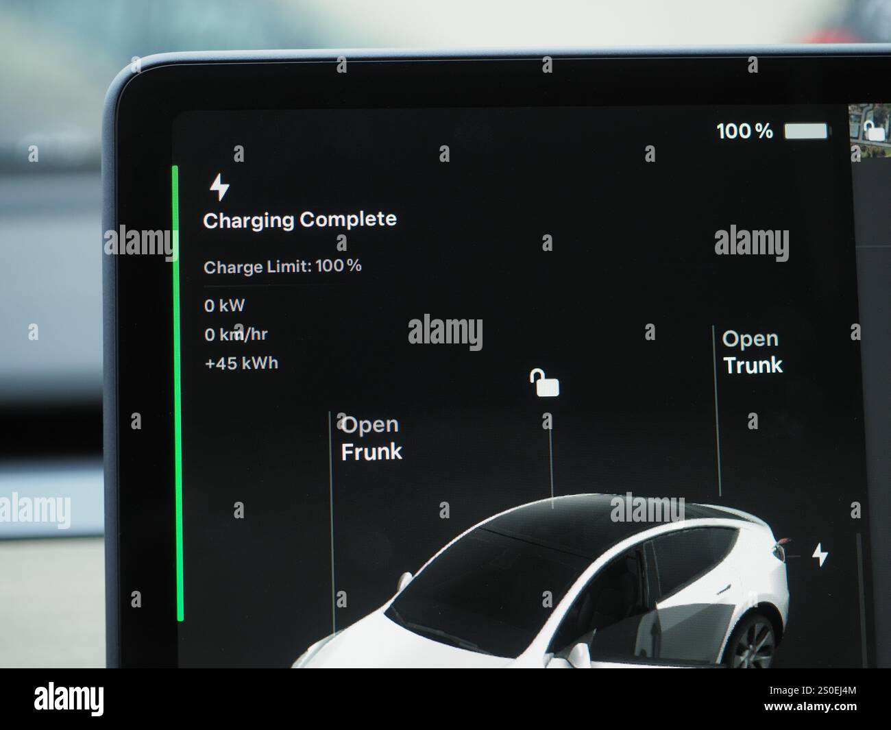 Galati, Romania - December 26, 2024: Tesla model Y display shows ...