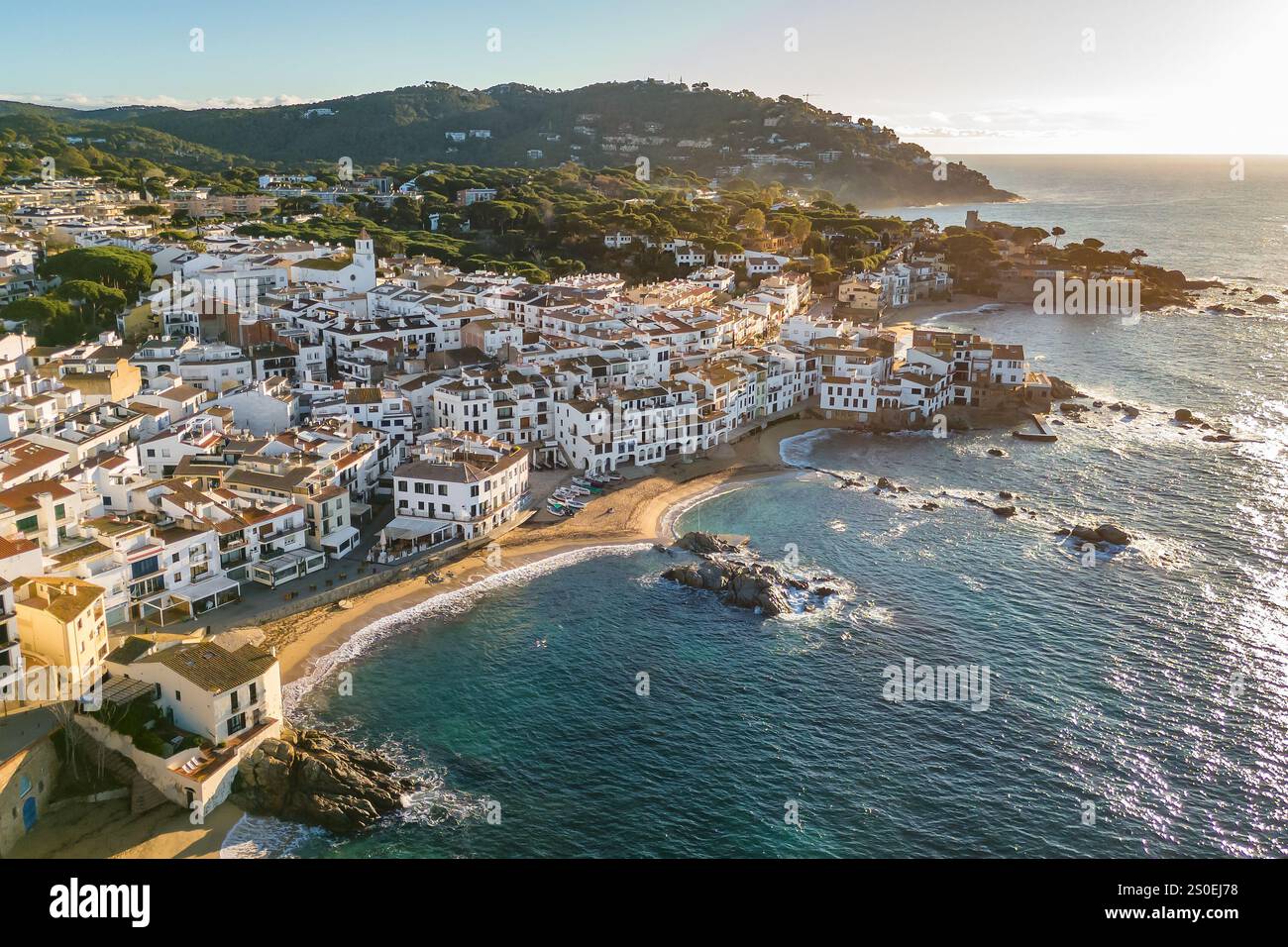 Aerial view of the Calella de Palafrugell village in Catalonia, Spain ...