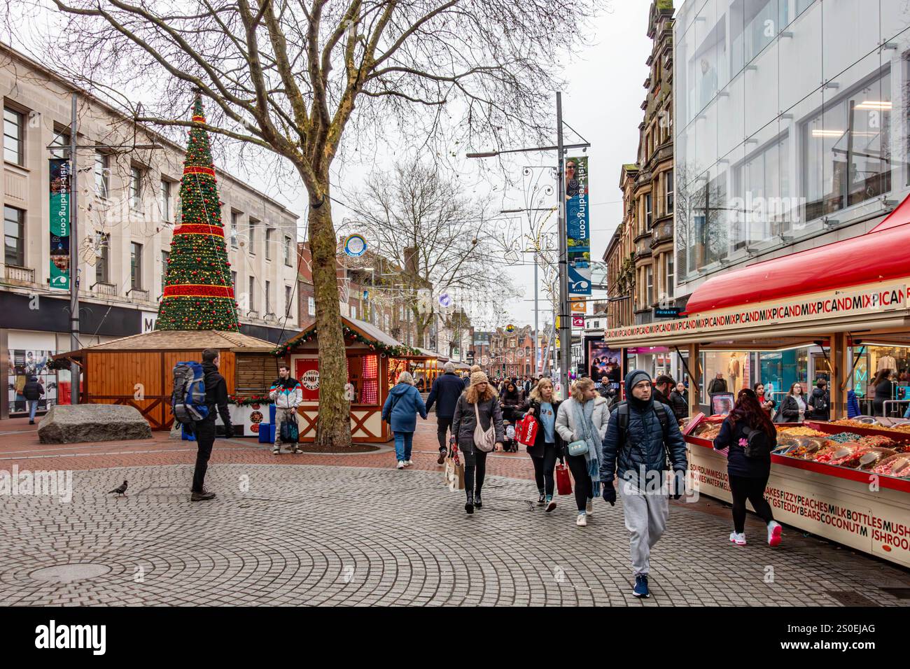 A view along Broad Street in Reading, Berkshire, UK in December 2024 ...