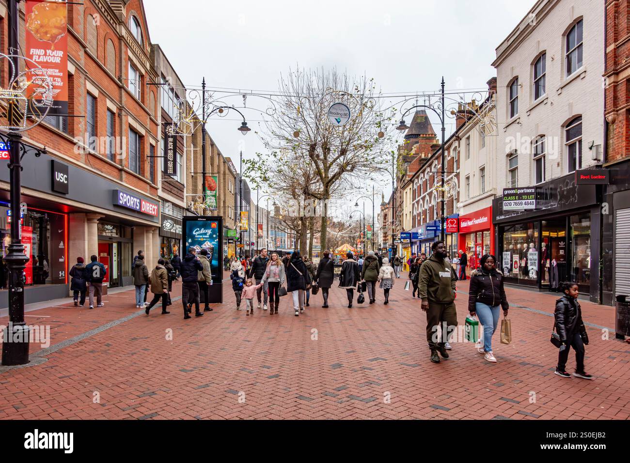 A view along Broad Street in Reading, Berkshire, UK in December 2024 ...