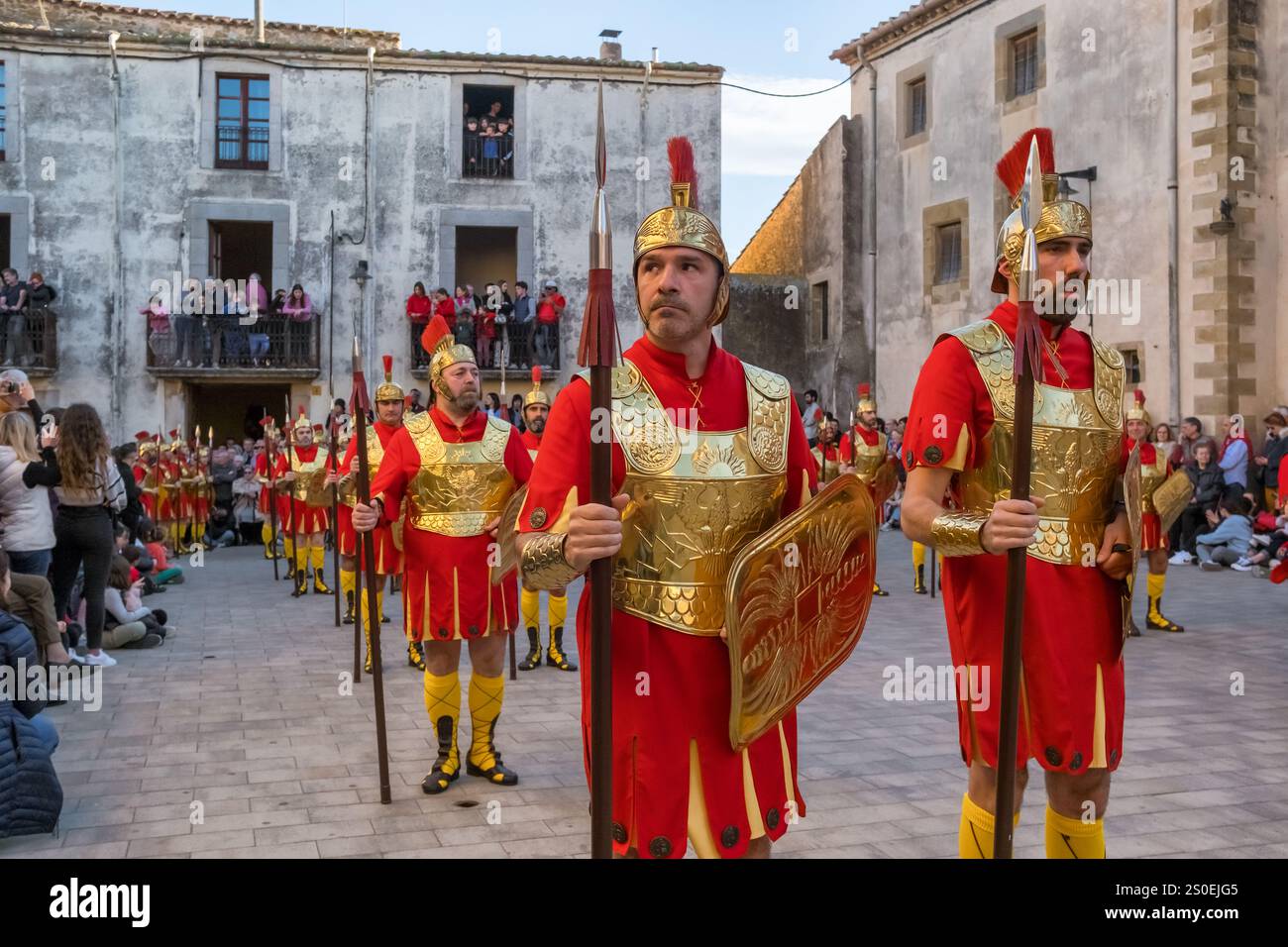 Roman soldiers marching during Holy Week or Semana Santa in Verges ...