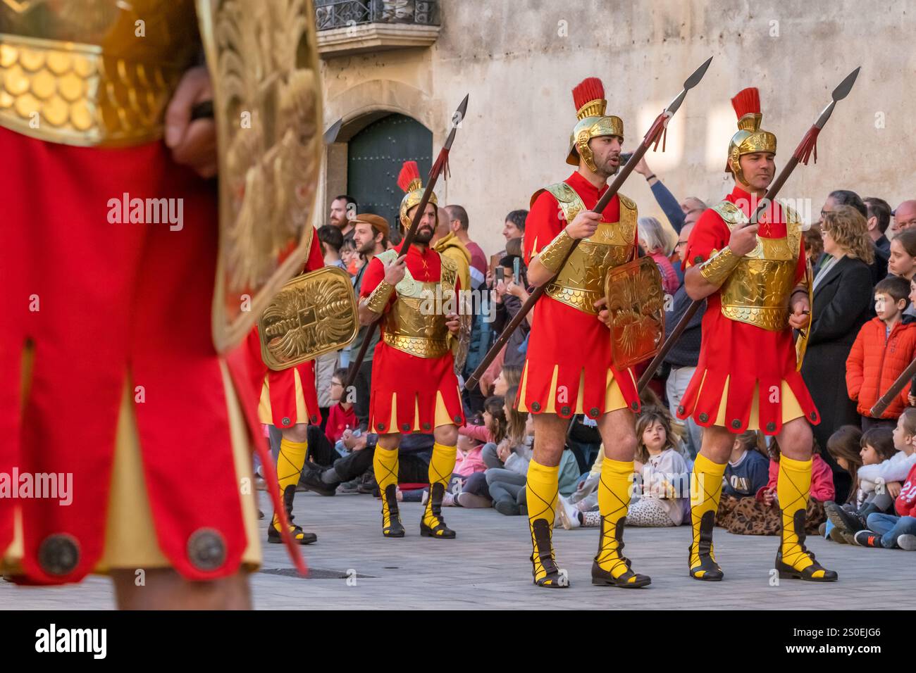 Roman soldiers marching during Holy Week or Semana Santa in Verges ...