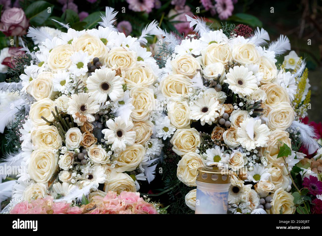 beautiful funeral wreath of white roses and gerbera in the shape of ...