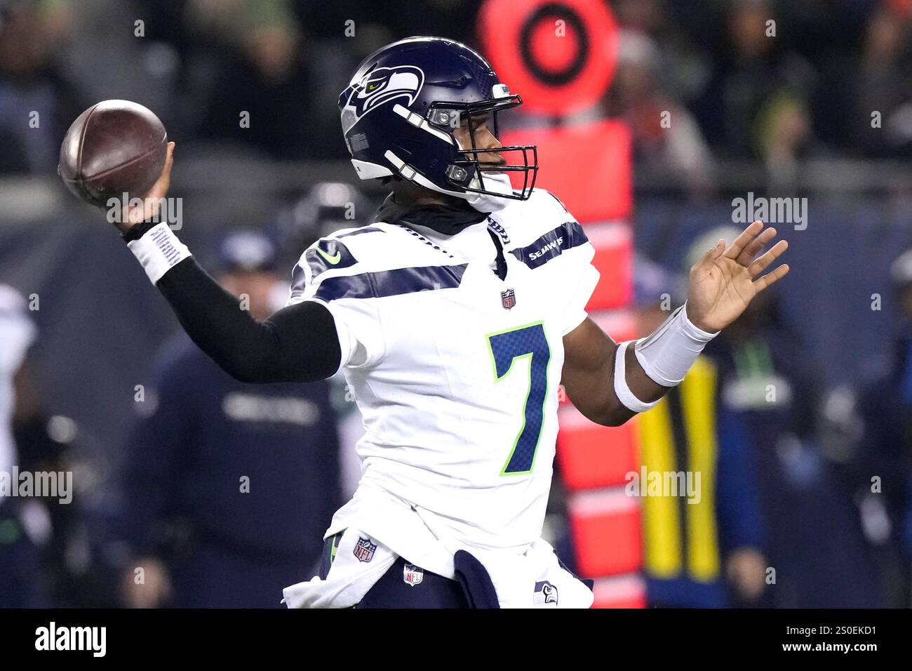 Seattle Seahawks quarterback Geno Smith throws a ball during the first ...
