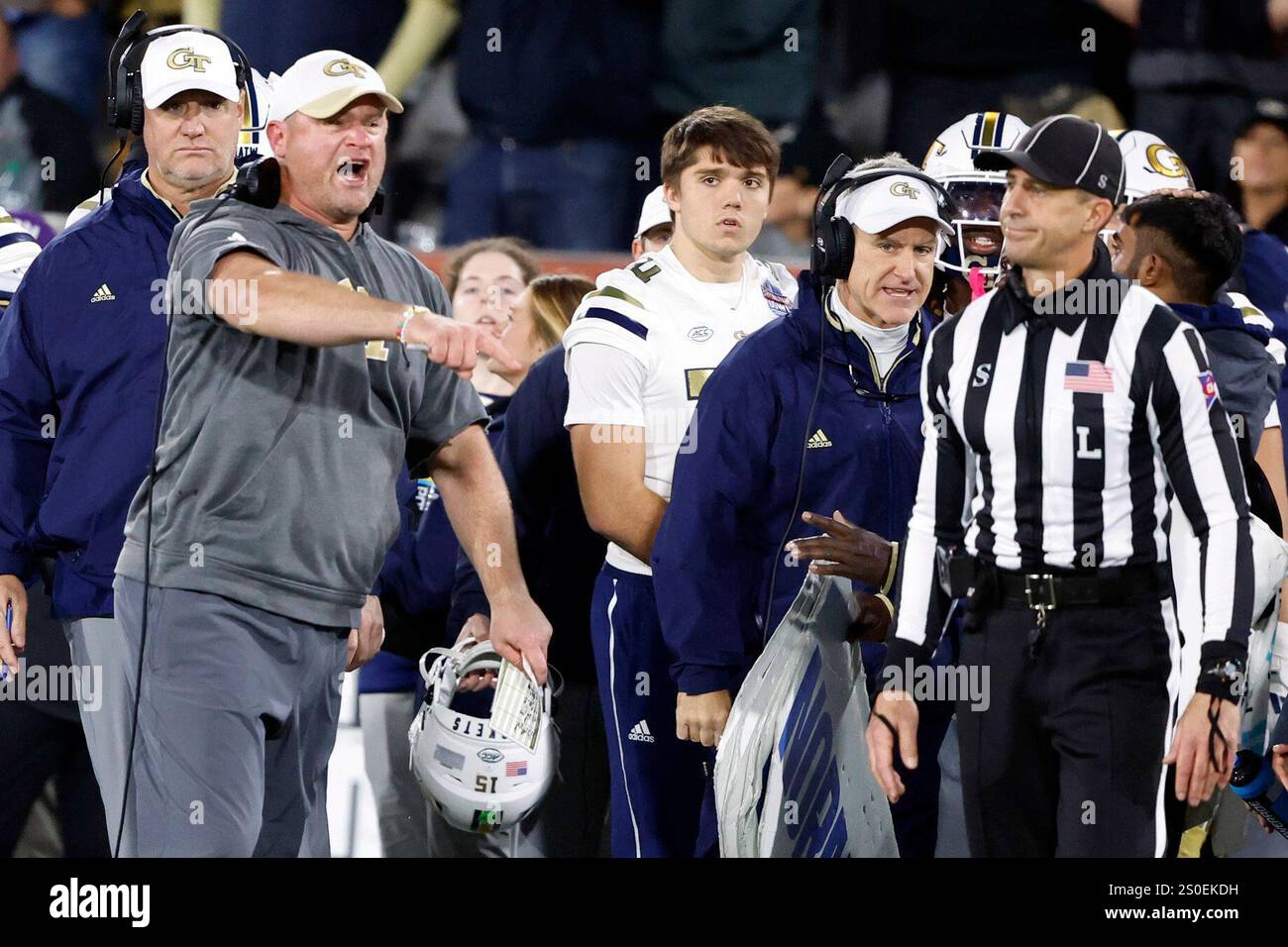 Georgia Tech head coach Brent Key reacts after a penalty was thrown on ...