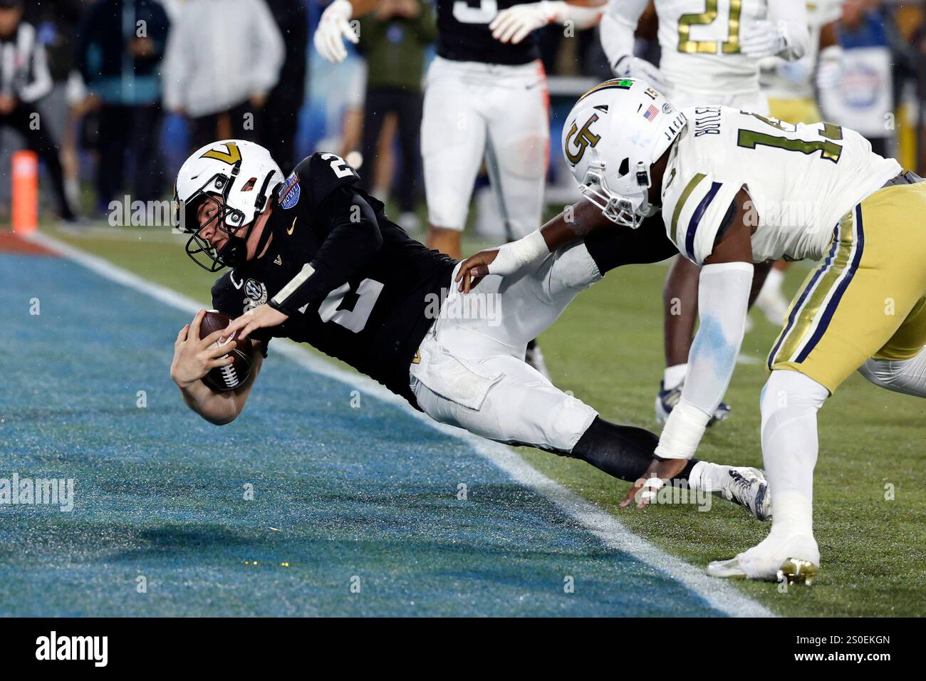 Vanderbilt quarterback Diego Pavia (2) dives into the end zone for a ...