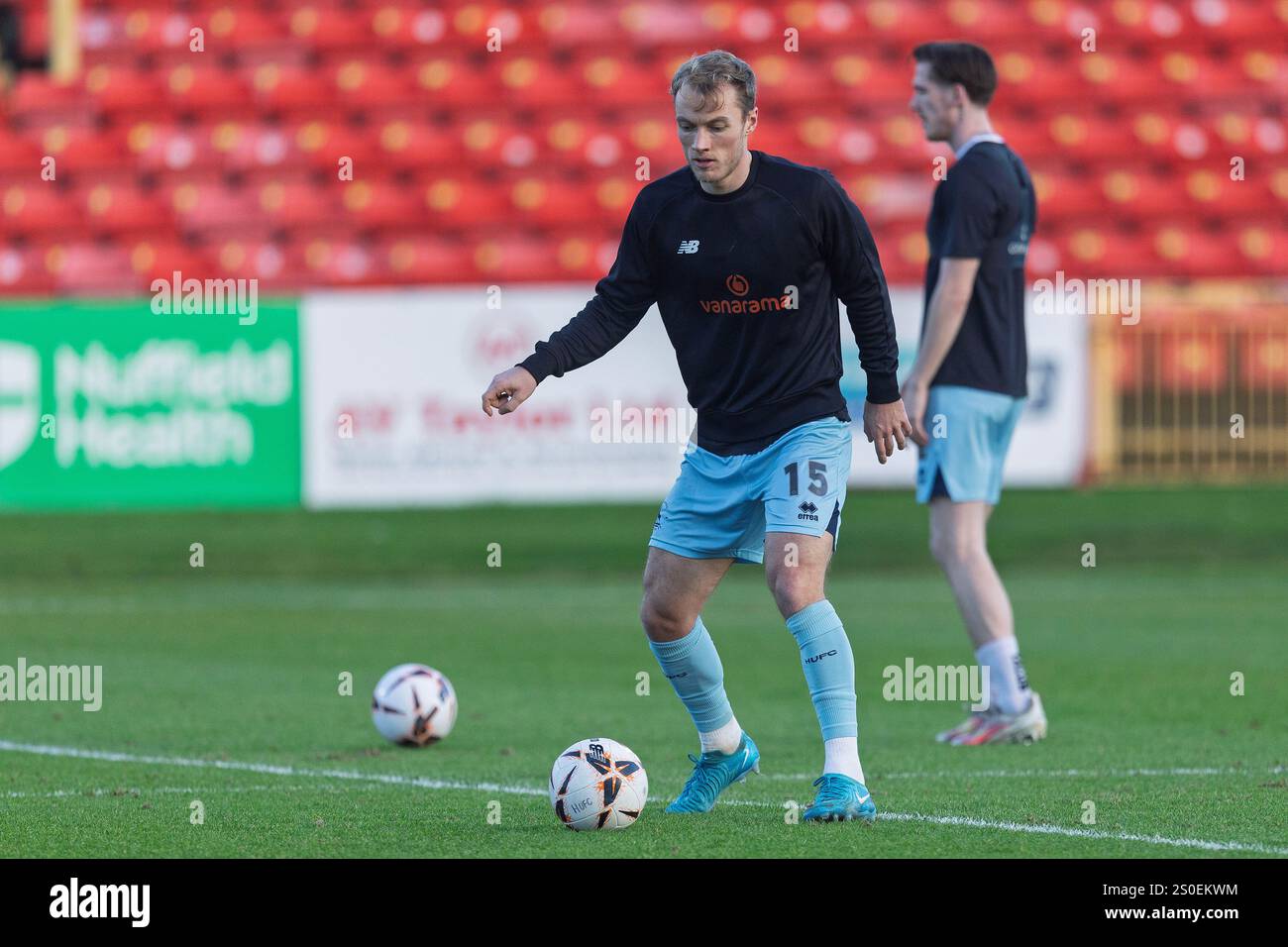 Greg Sloggett of Hartlepool United warms up during the Vanarama ...