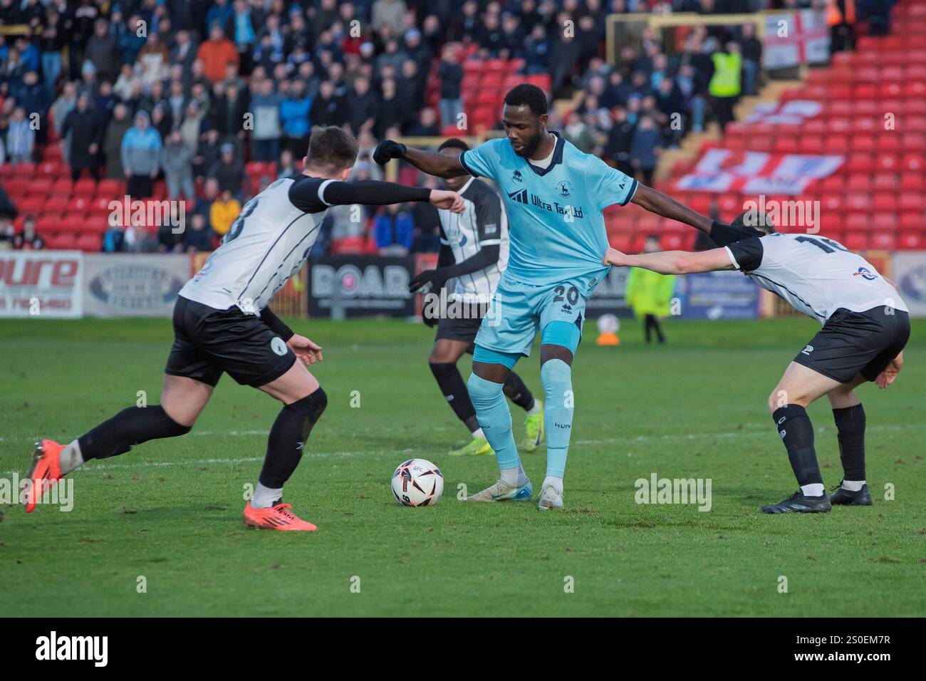 Hartlepool United's Mani Dieseruvwe in action with Gateshead's Ben ...