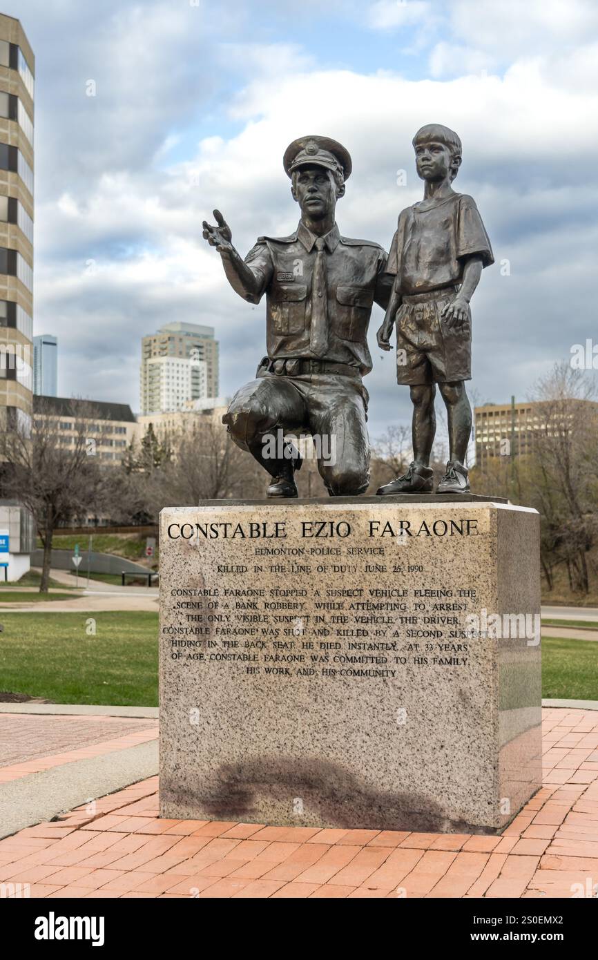 Edmonton,Canada, May 2, 2024: Memorial bronze statue to police ...