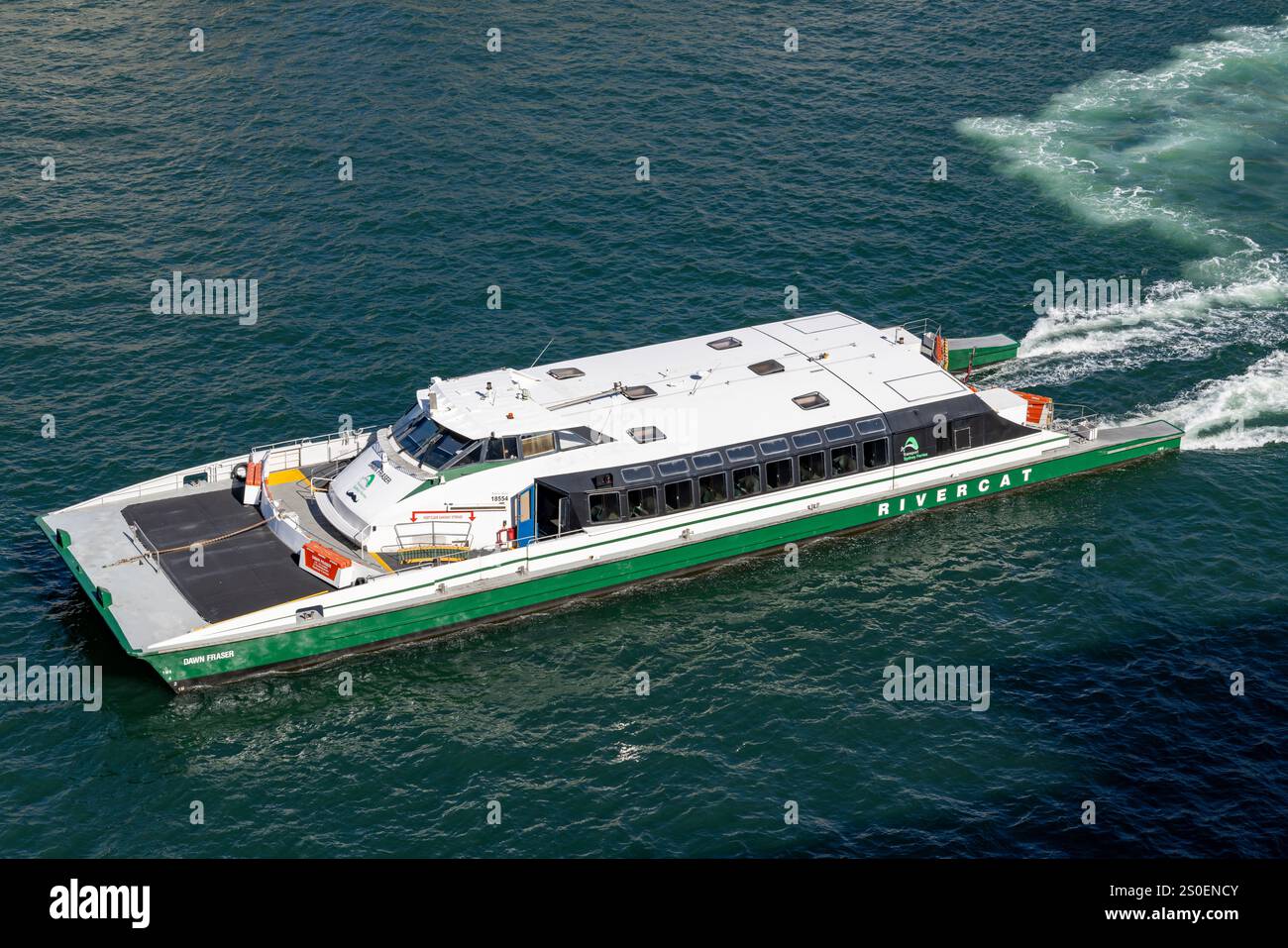 Sydney harbor Australia, aerial view of Rivercat catamaran ferry on the ...