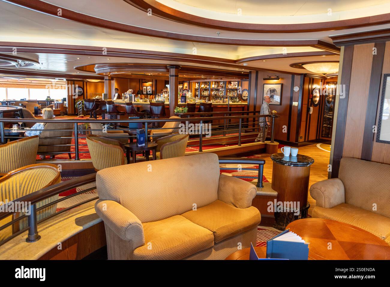 Cunard Queen Elizabeth cruise ship and the Commodore club forward of ...