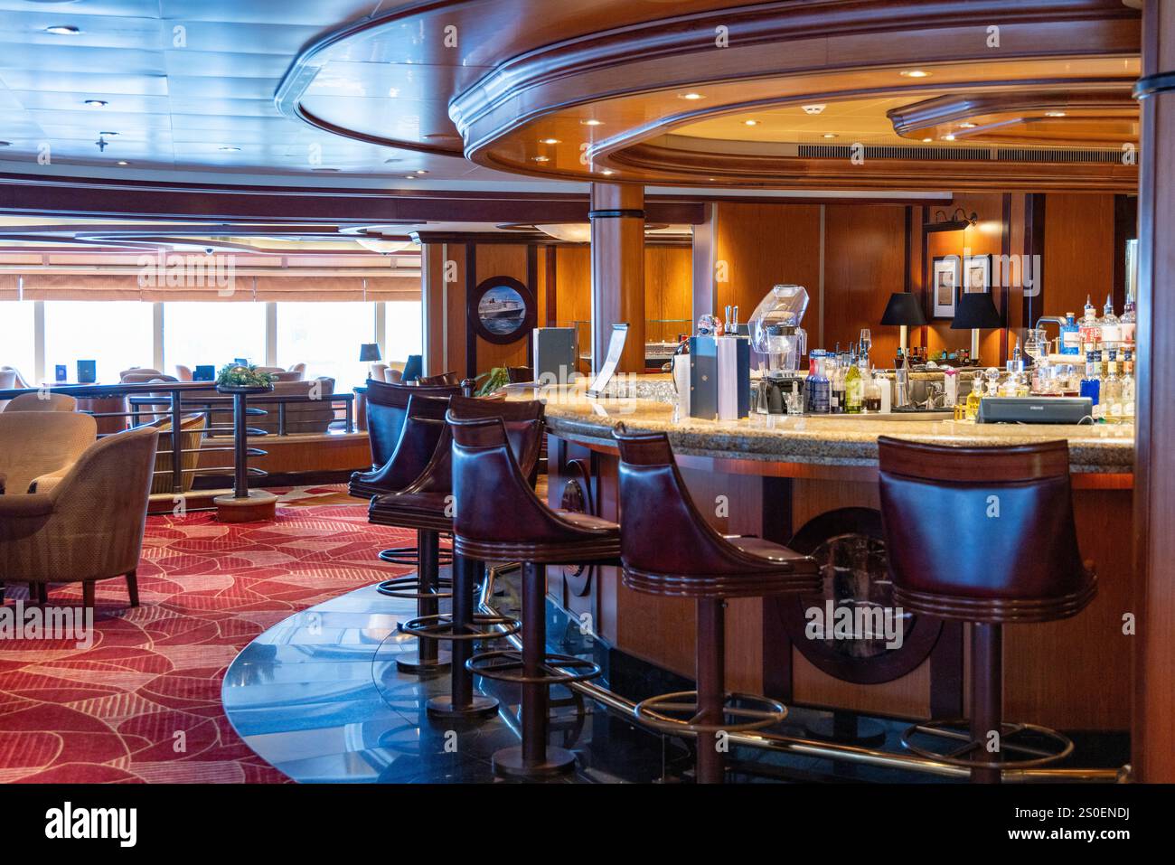 Cunard Queen Elizabeth cruise ship and the Commodore club forward of ...