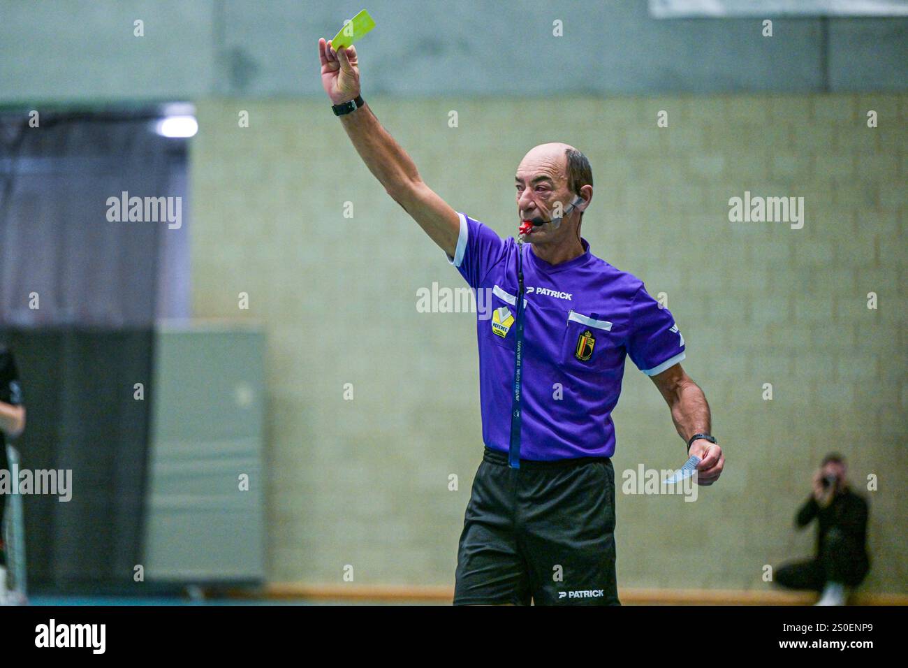 Lierde, Belgium. 27th Dec, 2024. referee Rogge Patrick giving a yellow ...