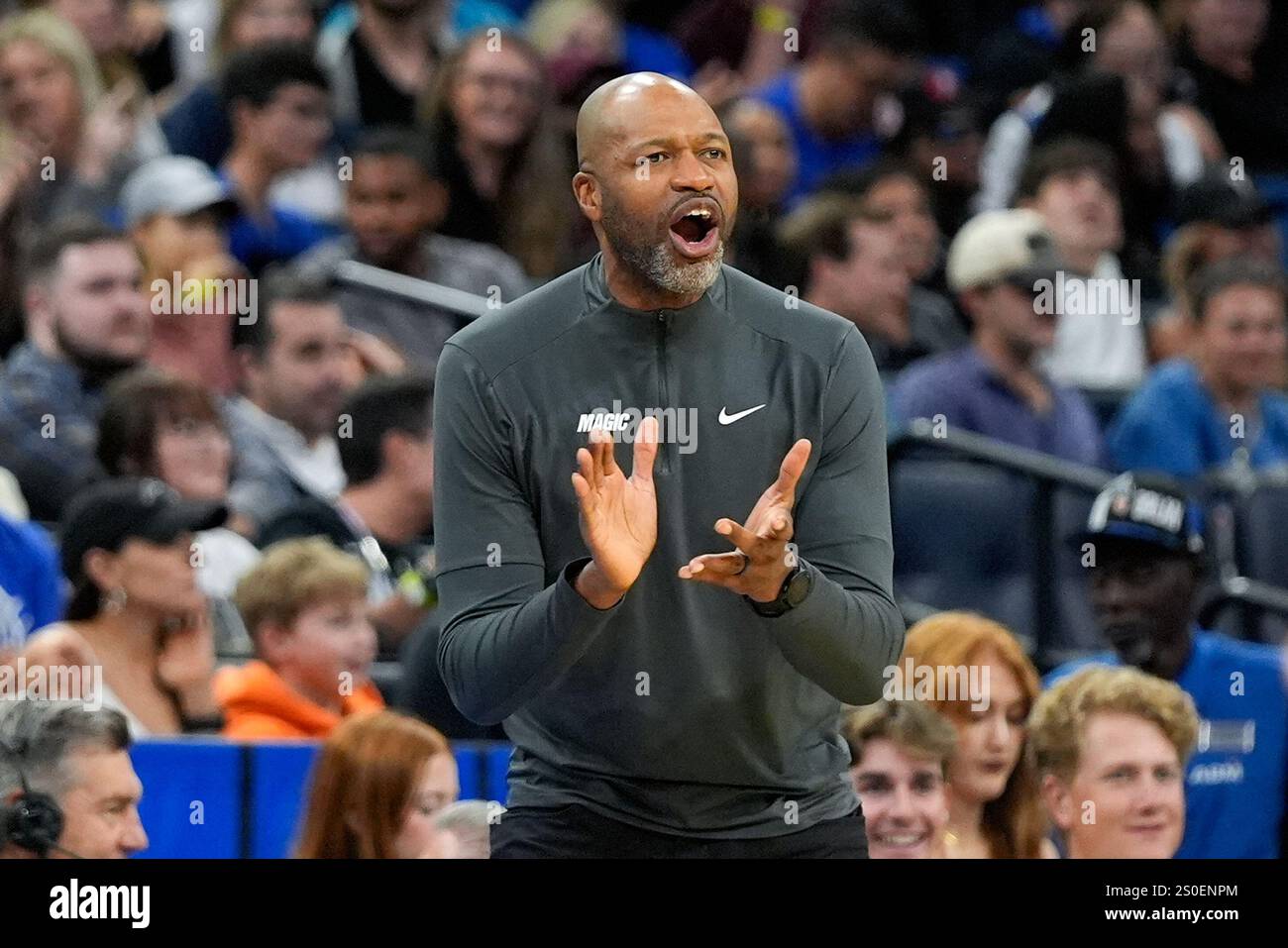 Orlando Magic head coach Jamahl Mosley shouts to his players during the ...