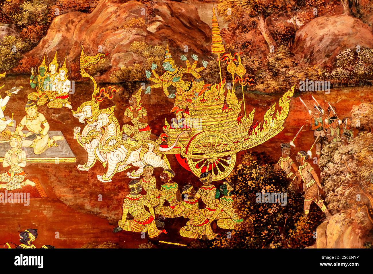 Colorful Ramakien design from an extensive mural at the Palace of the ...