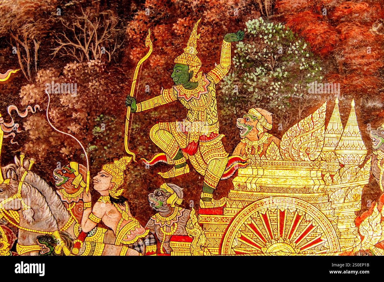 Colorful Ramakien design from an extensive mural at the Palace of the ...