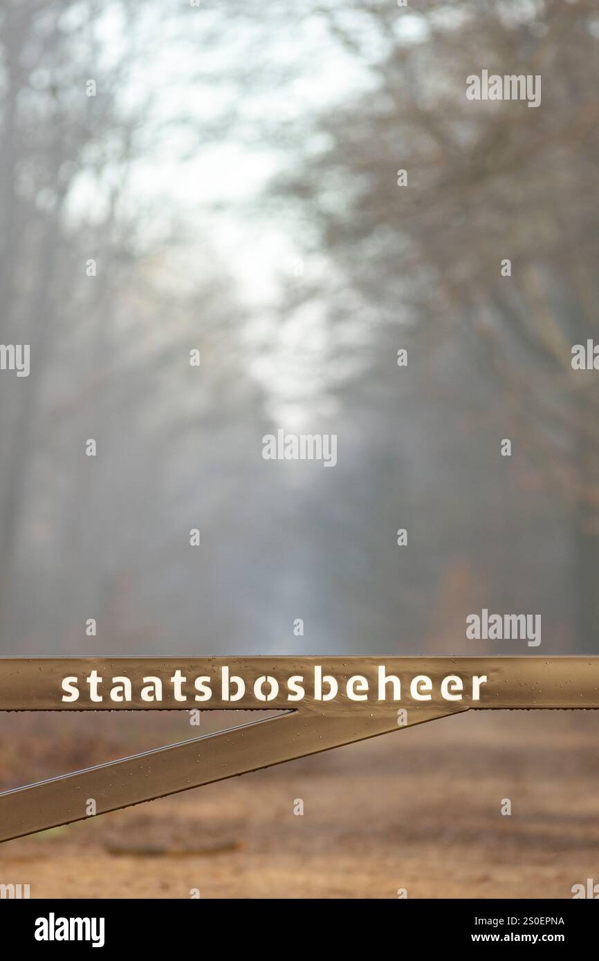 Barrier gate rail forest management sign of Dutch nature organisation ...