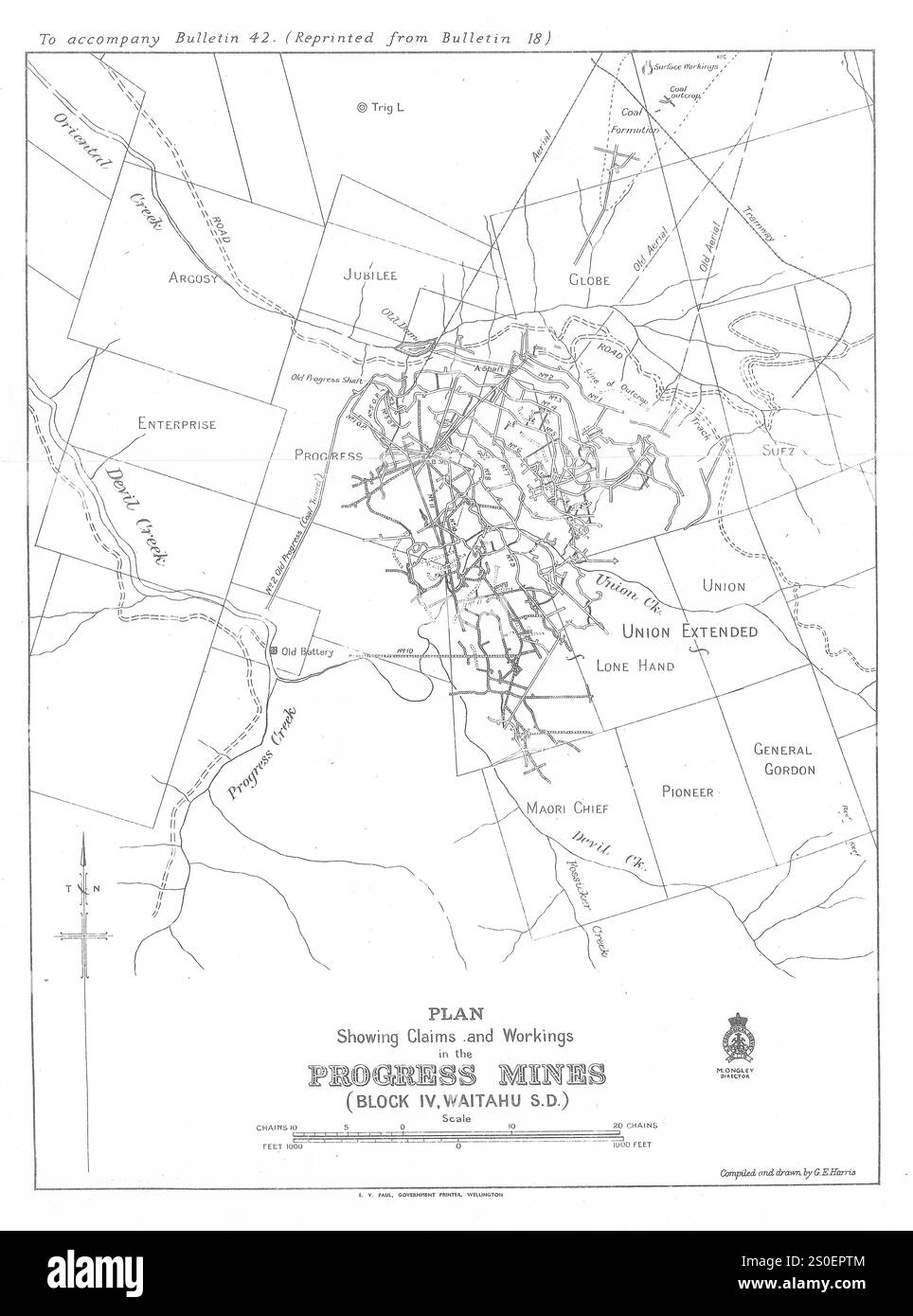 Map of the plans and workinga in the Progress Gold Mines near Reefton ...