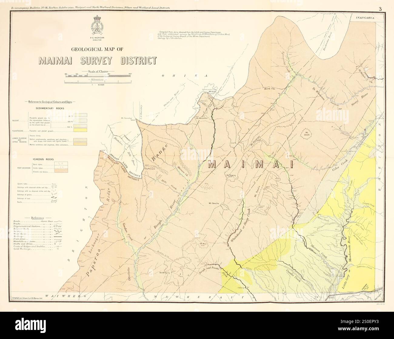 Geological map of the Maimai Survey District, New Zealand, circa 1917 ...