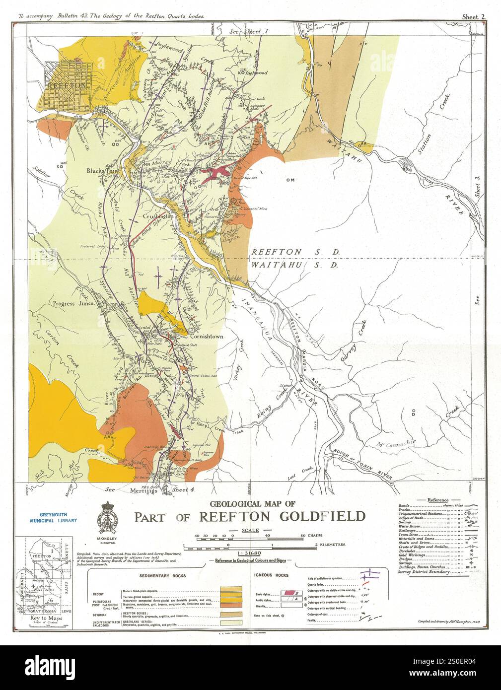 Map of the claims and workings of gold mines near Reefton, New Zealand ...