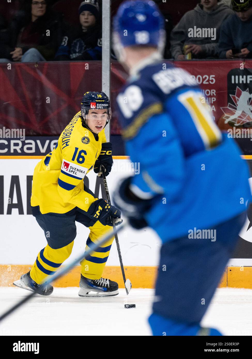 Felix Unger Sörum of, Sweden. , . during the 2025 IIHF World Junior ...