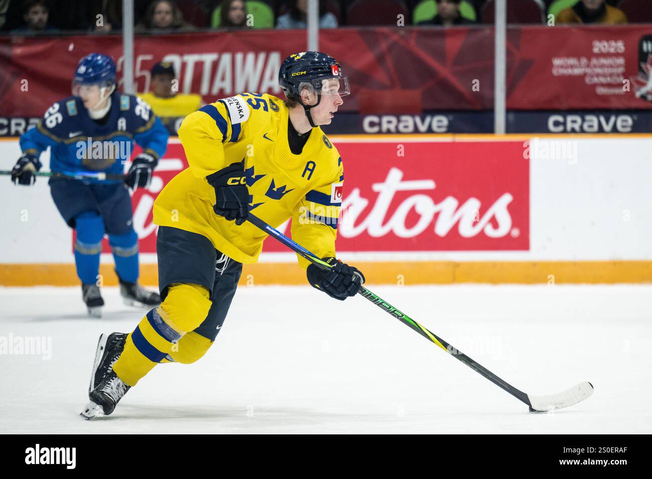 Otto Stenberg of, Sweden. , . during the 2025 IIHF World Junior ...