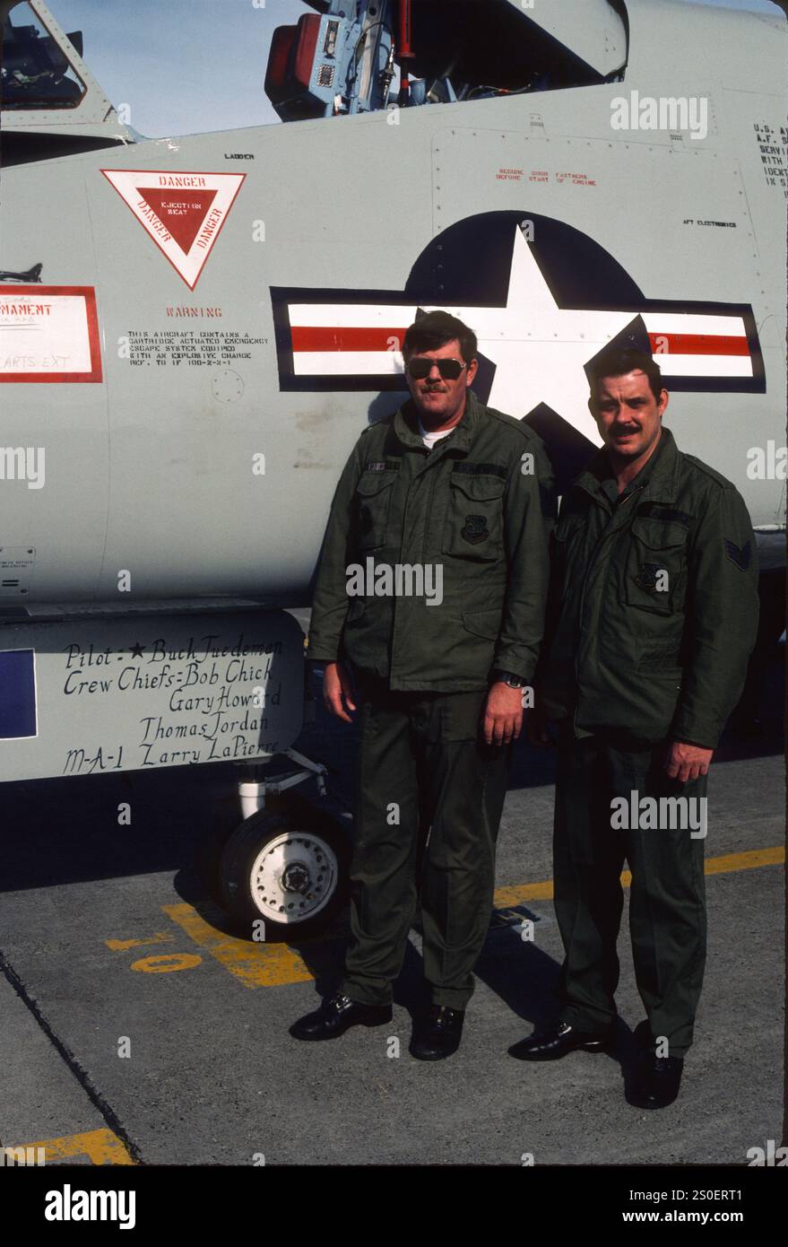 Montana ANG Crew chiefs Bob Chick and Gary Howard by their F-106A (AF ...