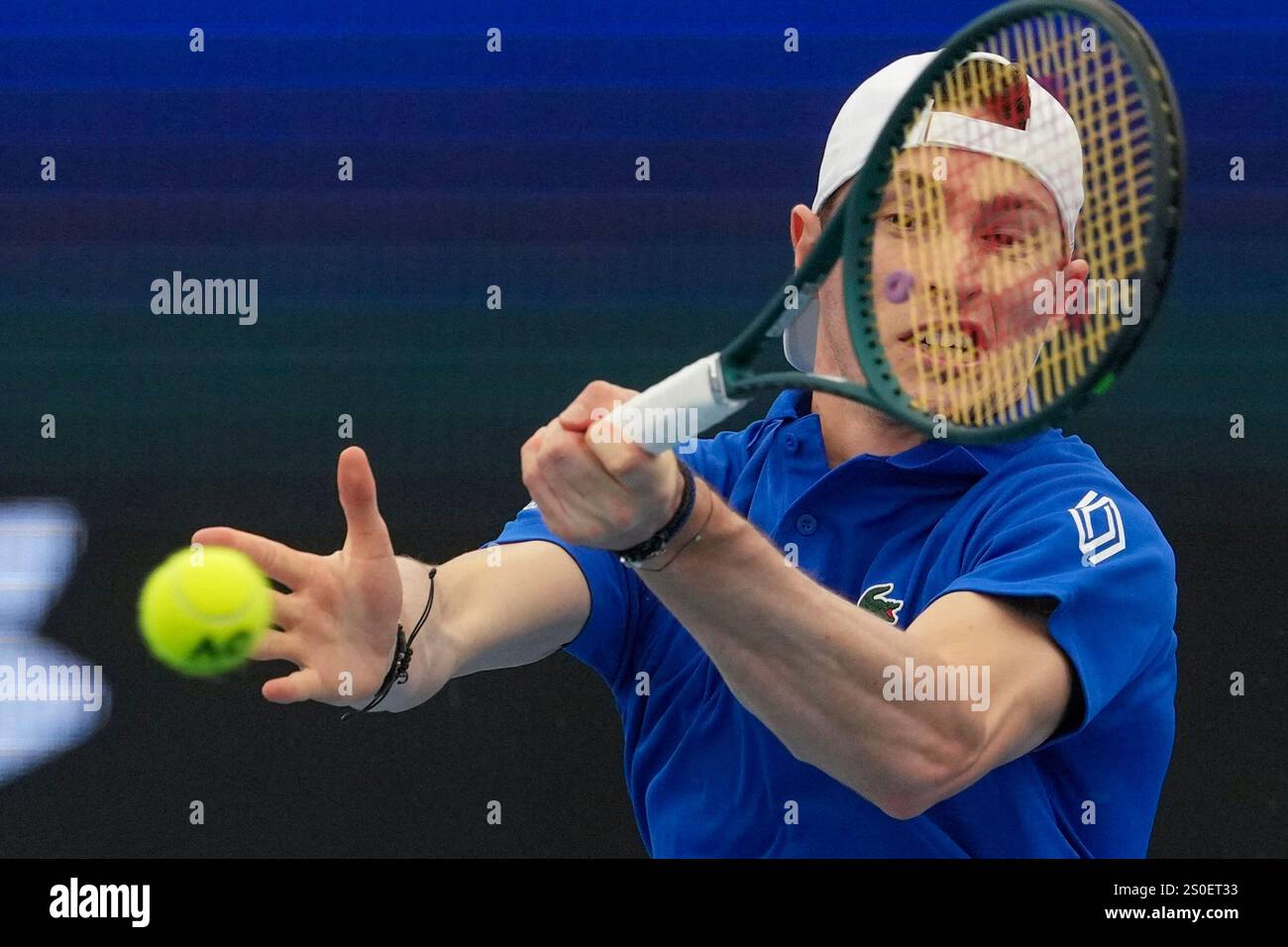 France's Ugo Humbert plays a forehand return to Switzerland's Dominic ...