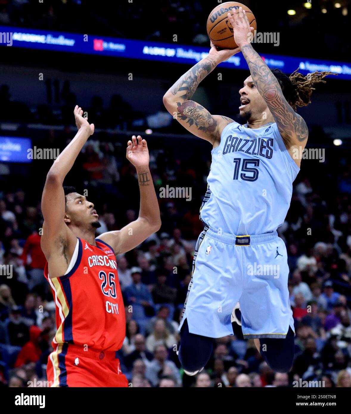 Memphis Grizzlies forward Brandon Clarke (15) shoots a jumper over New ...