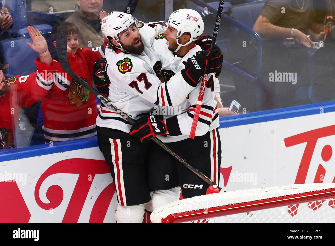 Chicago Blackhawks defenseman Seth Jones (4) celebrates after his goal ...
