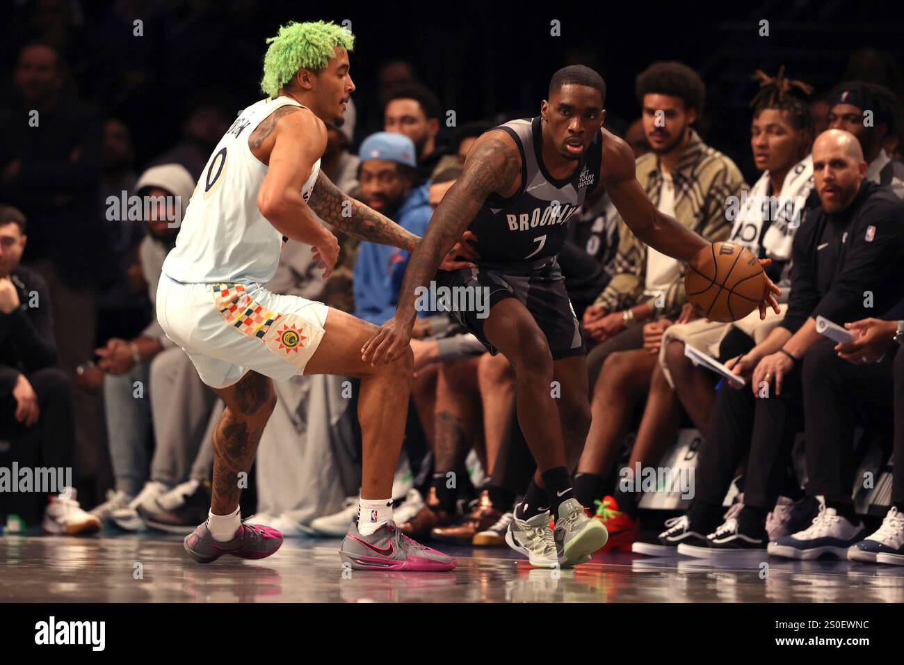 Brooklyn Nets' Shake Milton, right, dribbles the ball against San ...