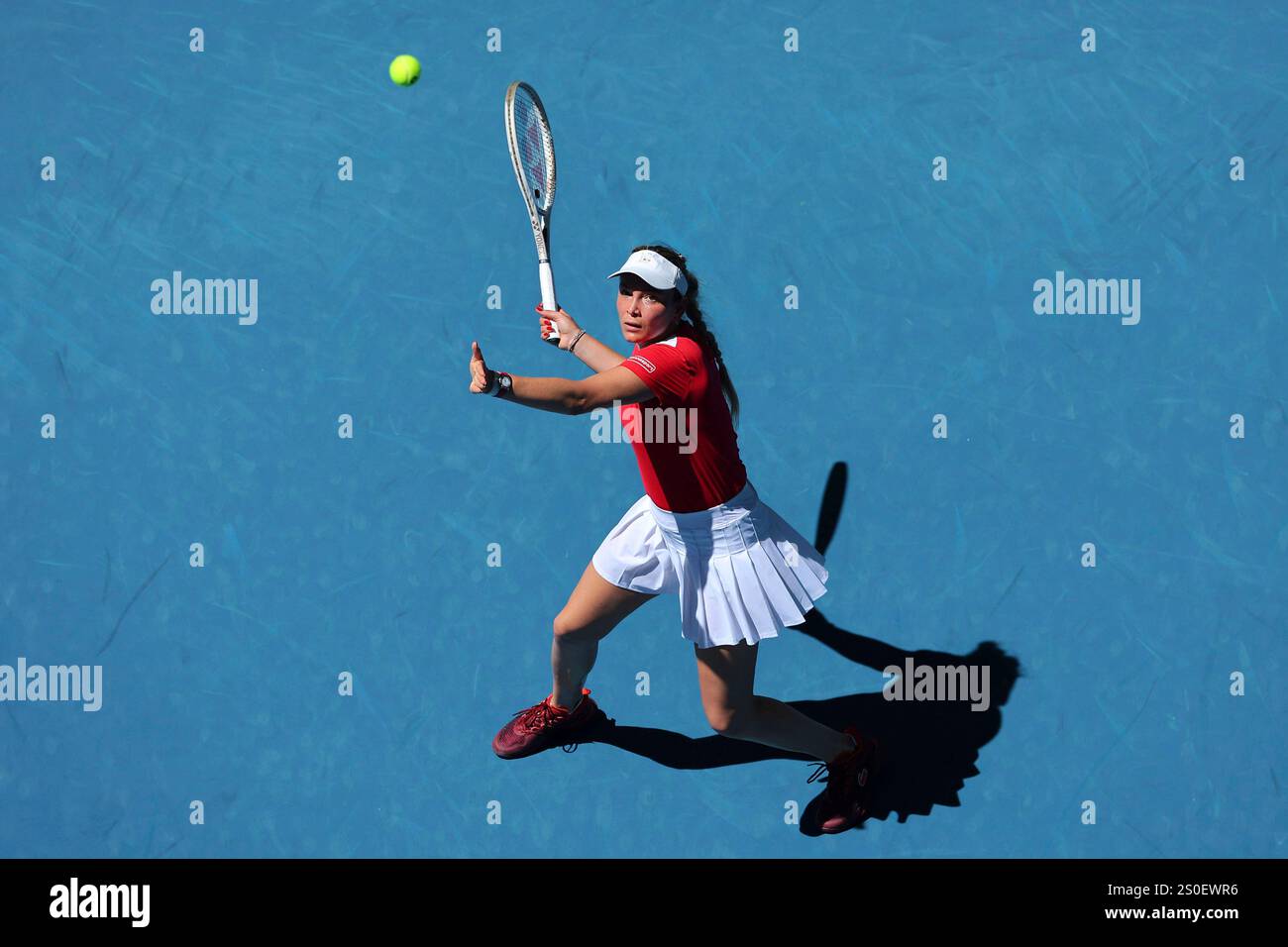 Donna Vekic of Croatia plays a forehand shot to opponent Leylah ...