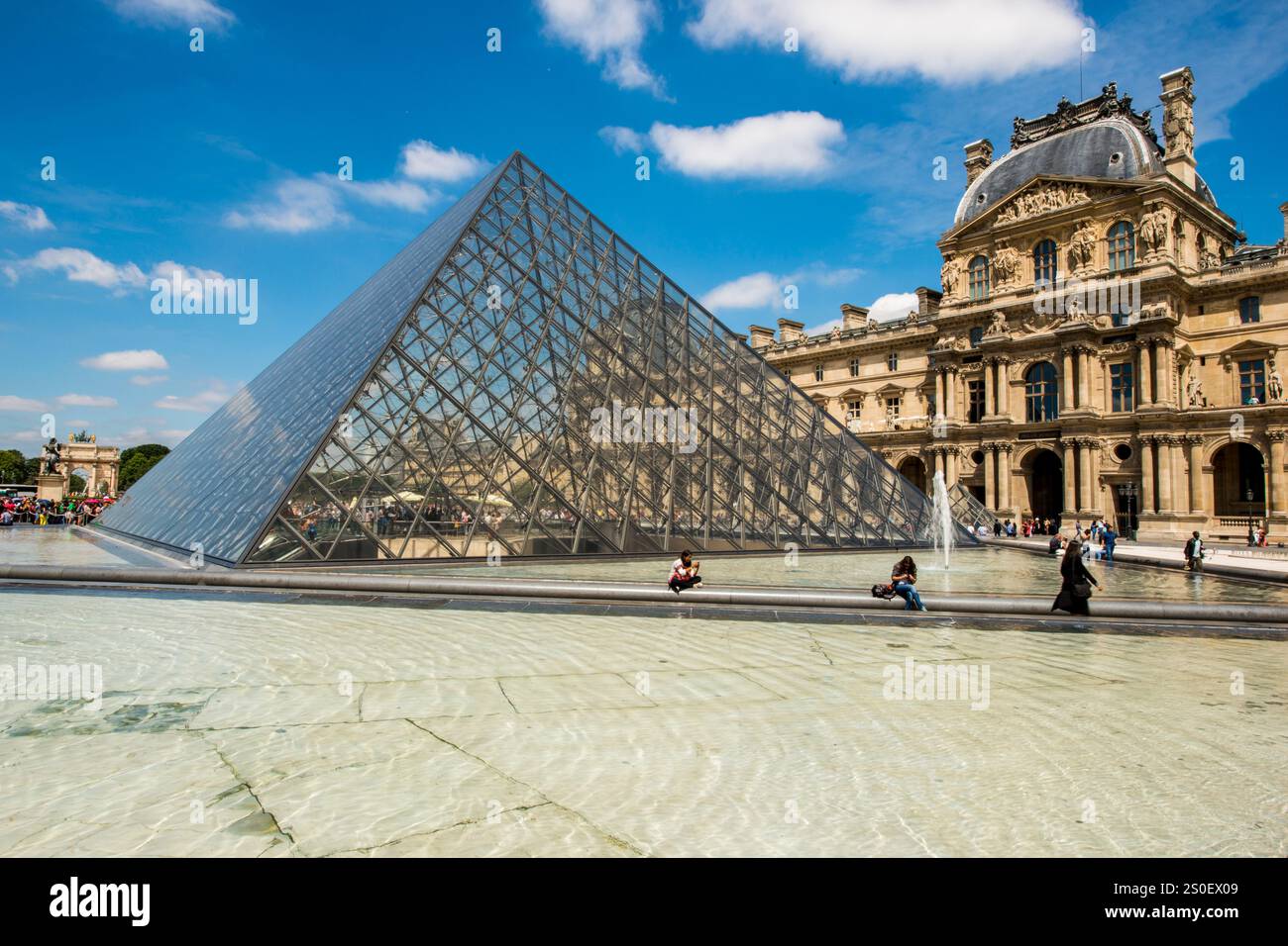 Leoh Ming Pei glass pyramid in Napoleon Courtyard, The Louvre, Paris ...